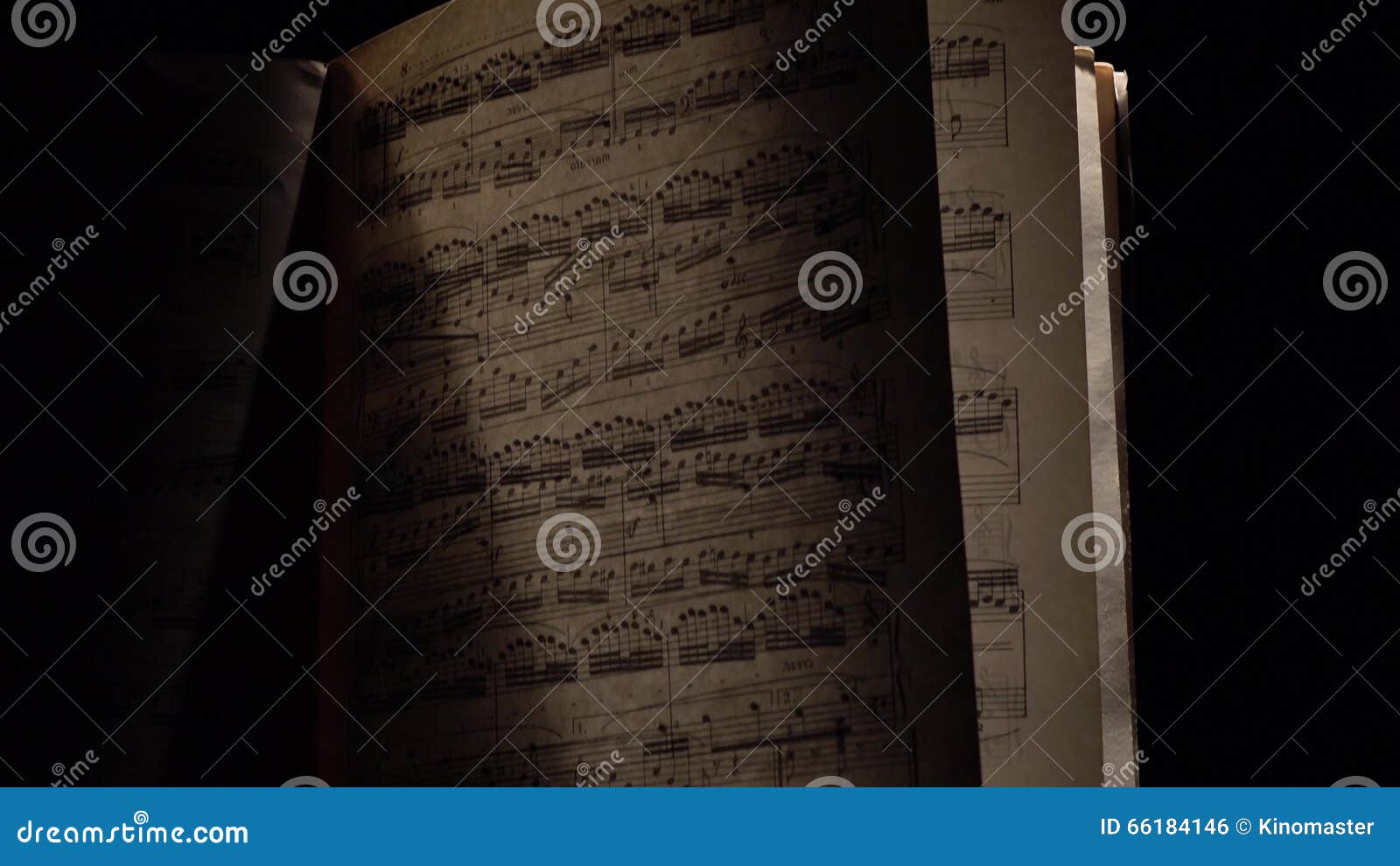 Vintage Music Notes with Ray of Light on Black, Cam Moves Top Down ...