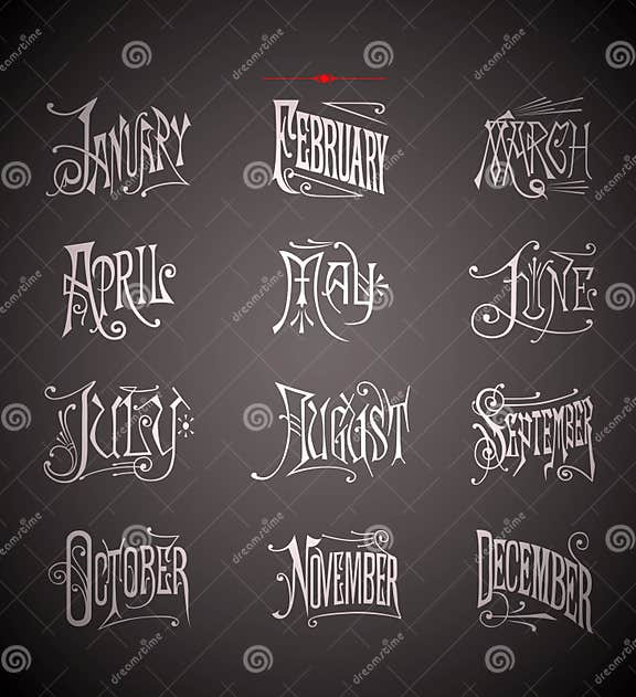 Vintage names of months stock vector. Illustration of invitation - 21958324