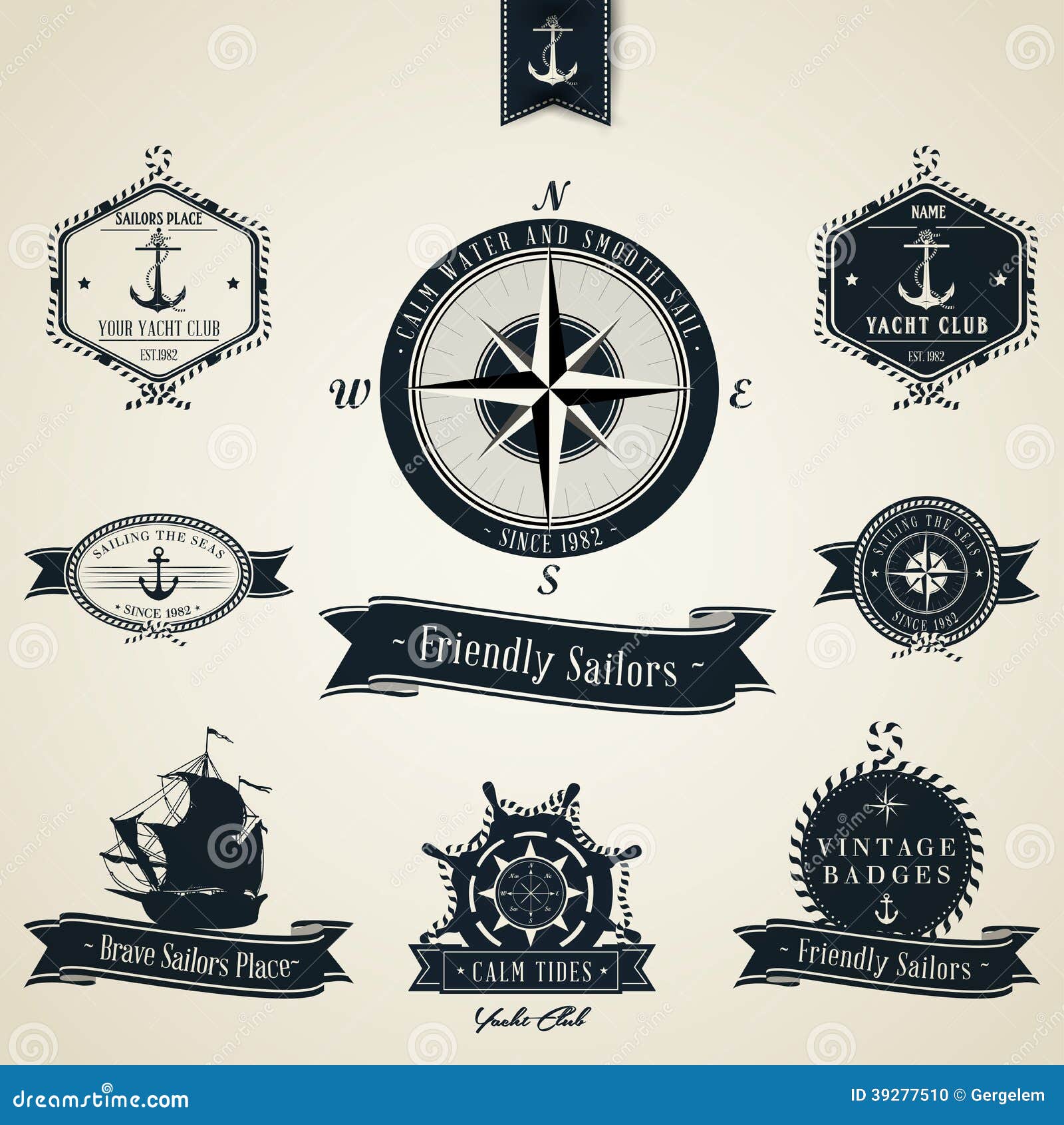 Vintage Nautical Badge set stock vector. Illustration of ship - 39277510