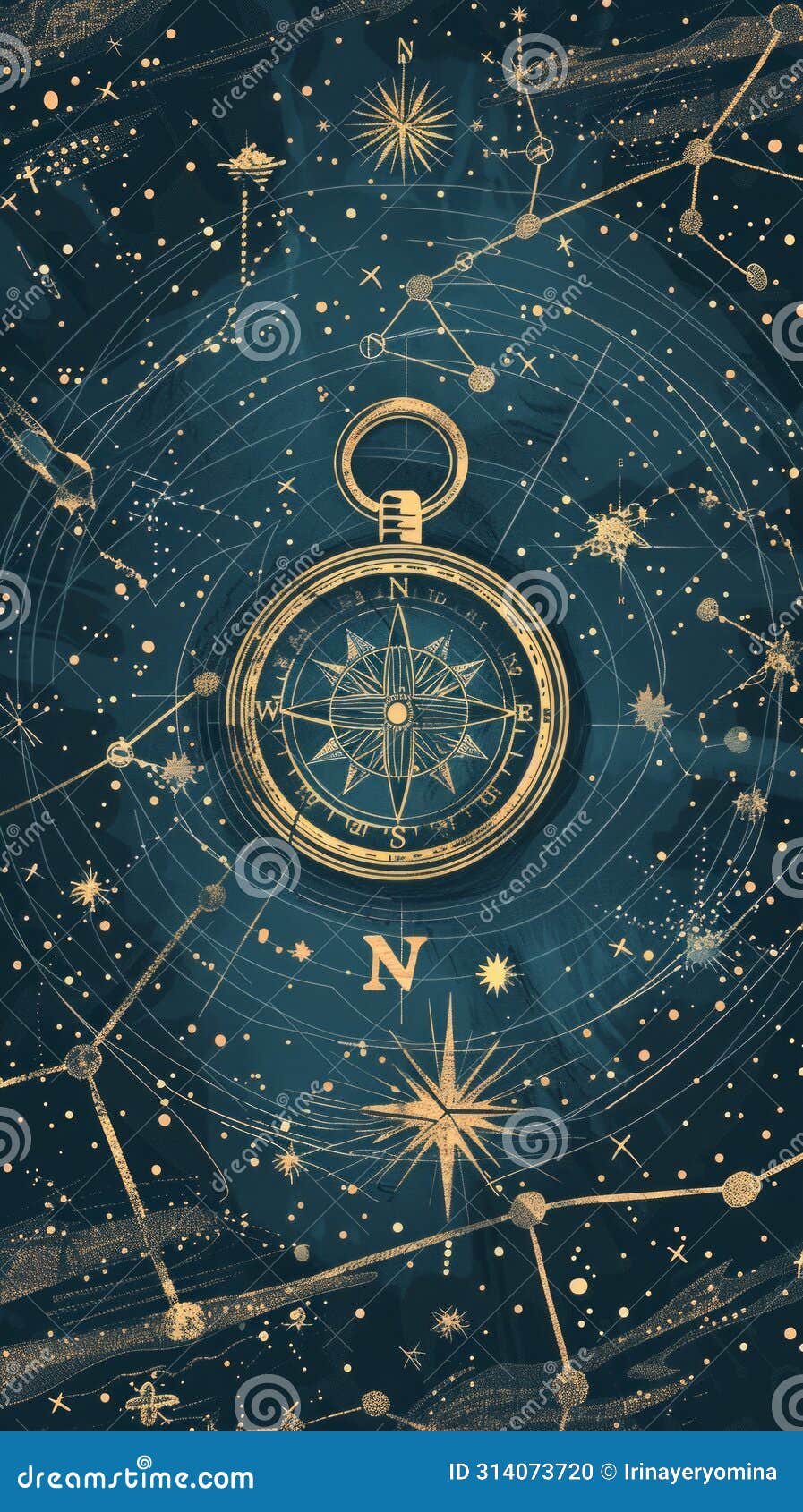 Vintage Nautical Compass and Constellations Map Stock Photo - Image of ...