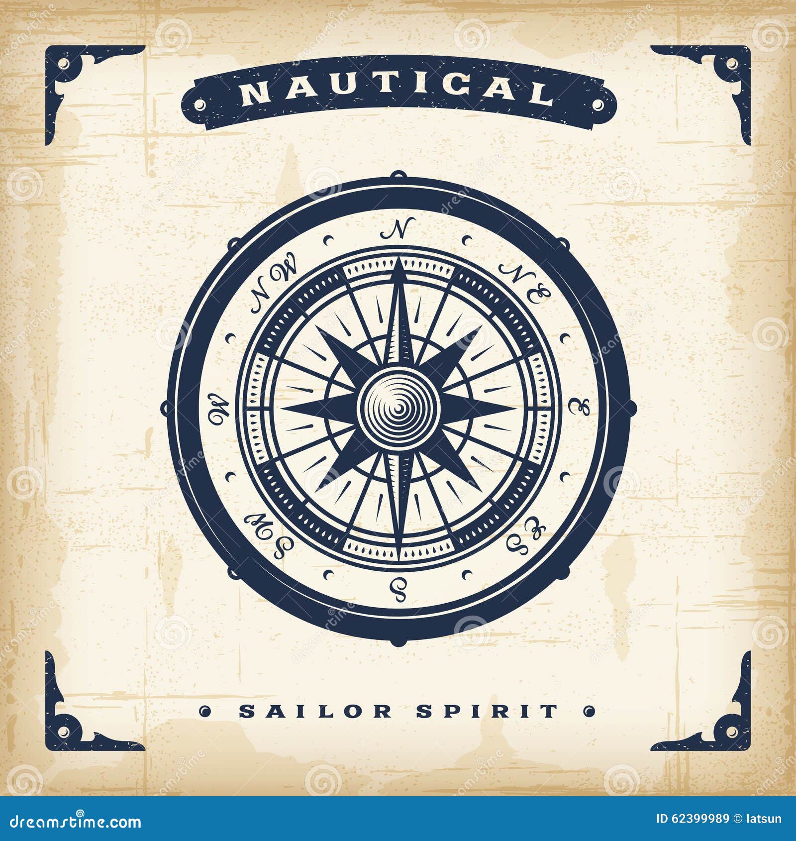 Vintage Nautical Compass stock vector. Illustration of design - 62399989
