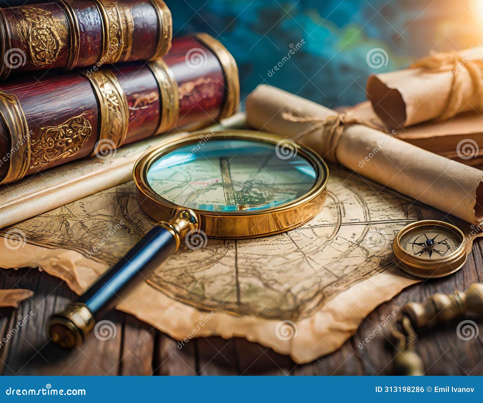 Vintage Nautical Exploration Desk with Maps and Instruments Stock ...