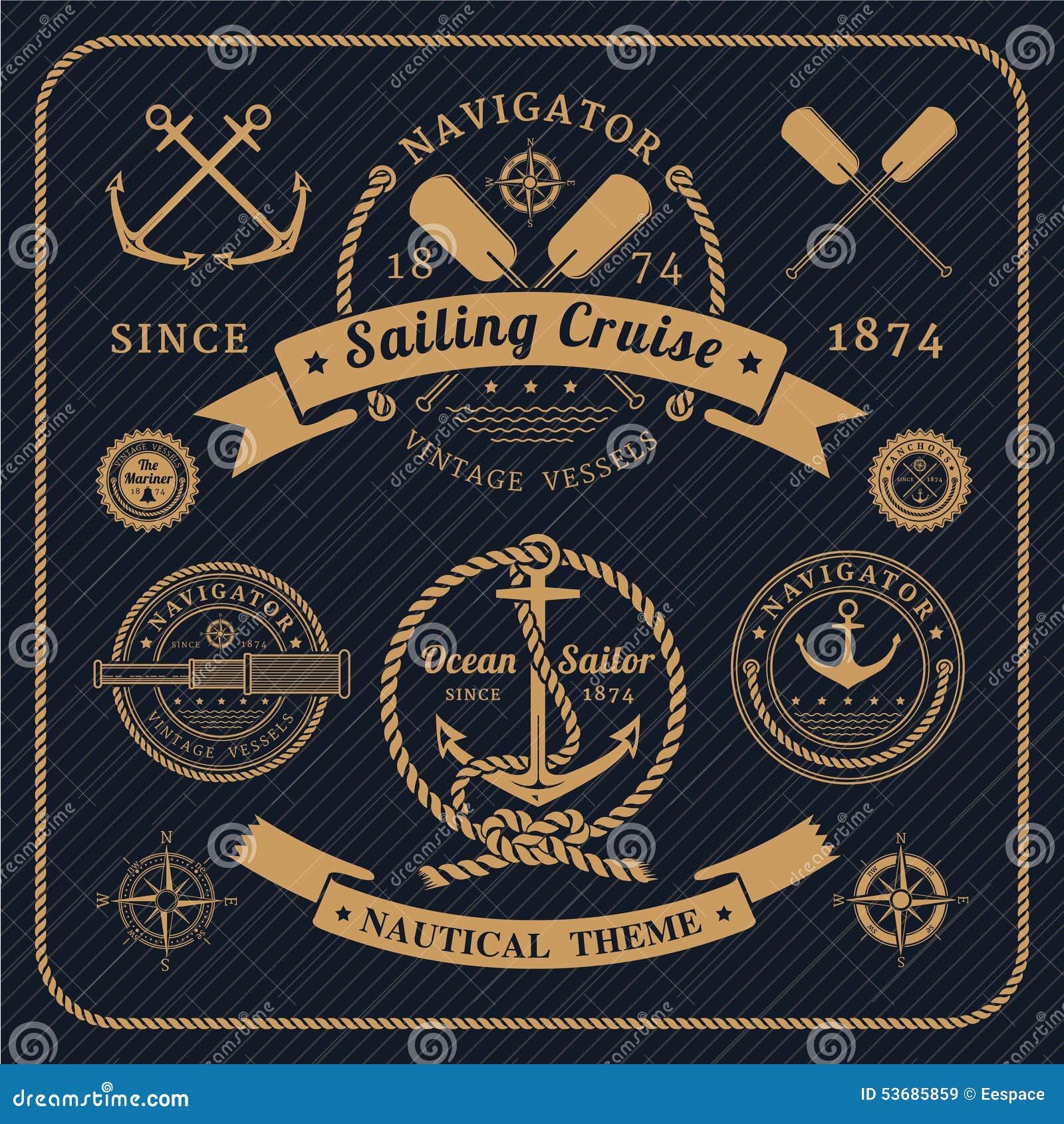 Nautical Labels Set. Helm And Anchor Isolated On White. Ship And Boat ...
