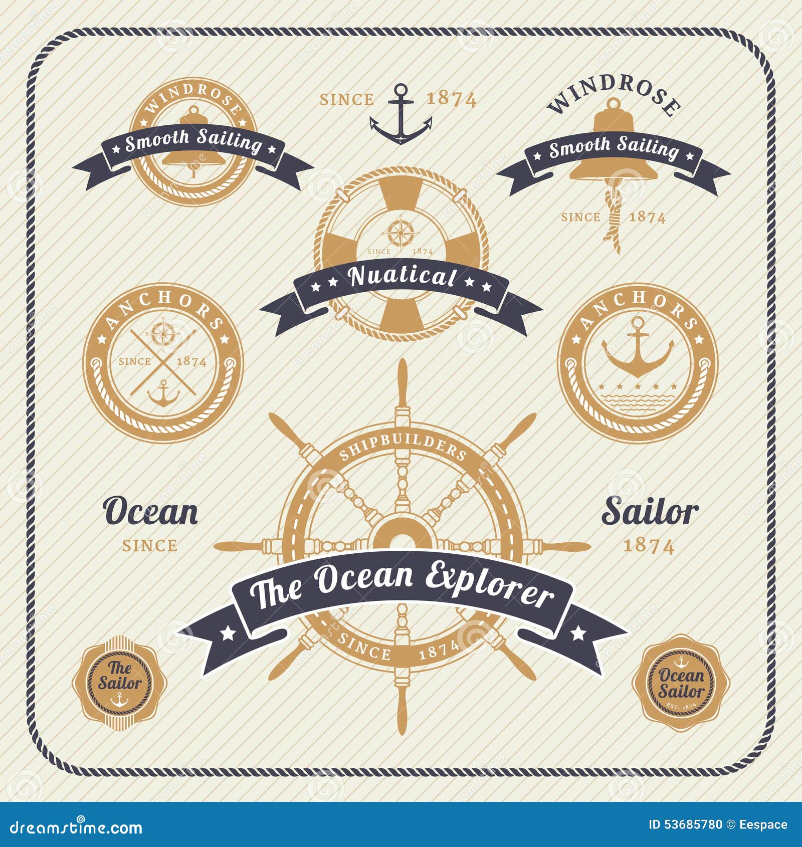 Nautical Labels Set. Helm And Anchor Isolated On White. Ship And Boat ...