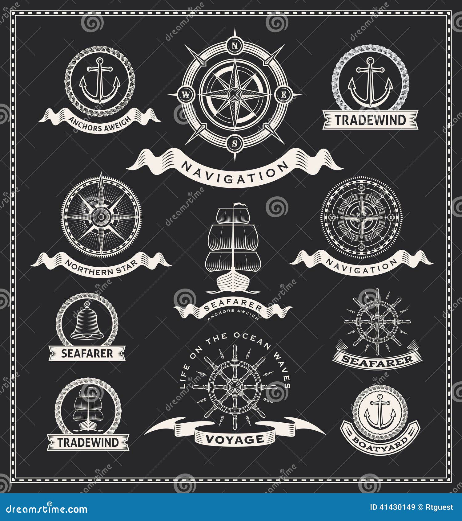 Nautical Labels With Marine Symbols Cartoon Vector | CartoonDealer.com ...