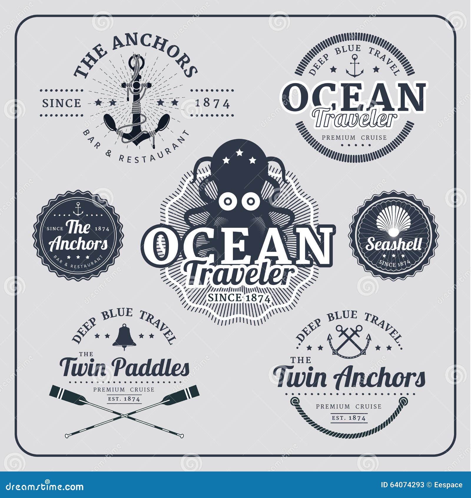 Nautical Labels Set. Helm And Anchor Isolated On White. Ship And Boat ...