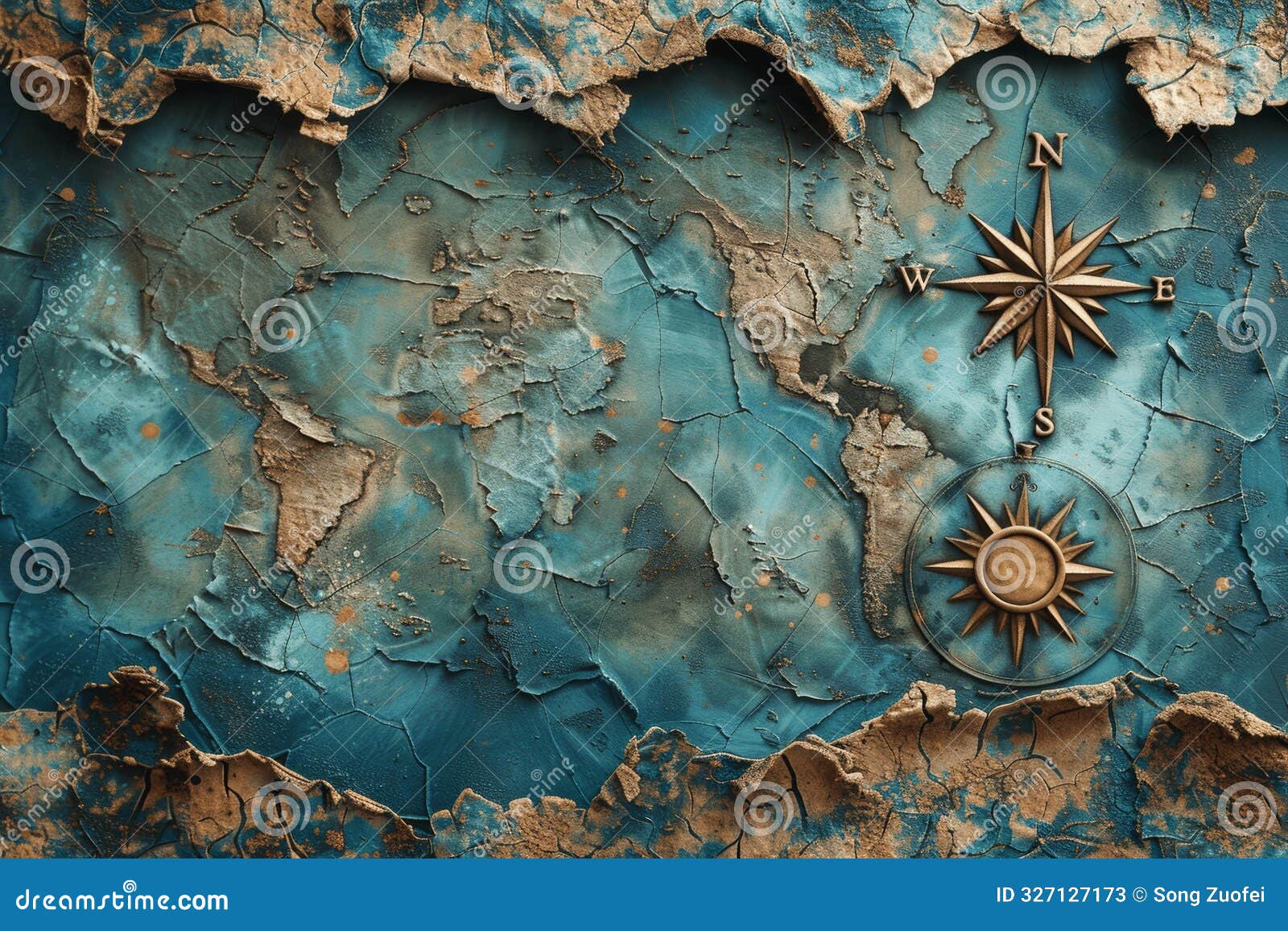 Vintage Nautical Map with Compass Roses and Exploration Theme Stock ...