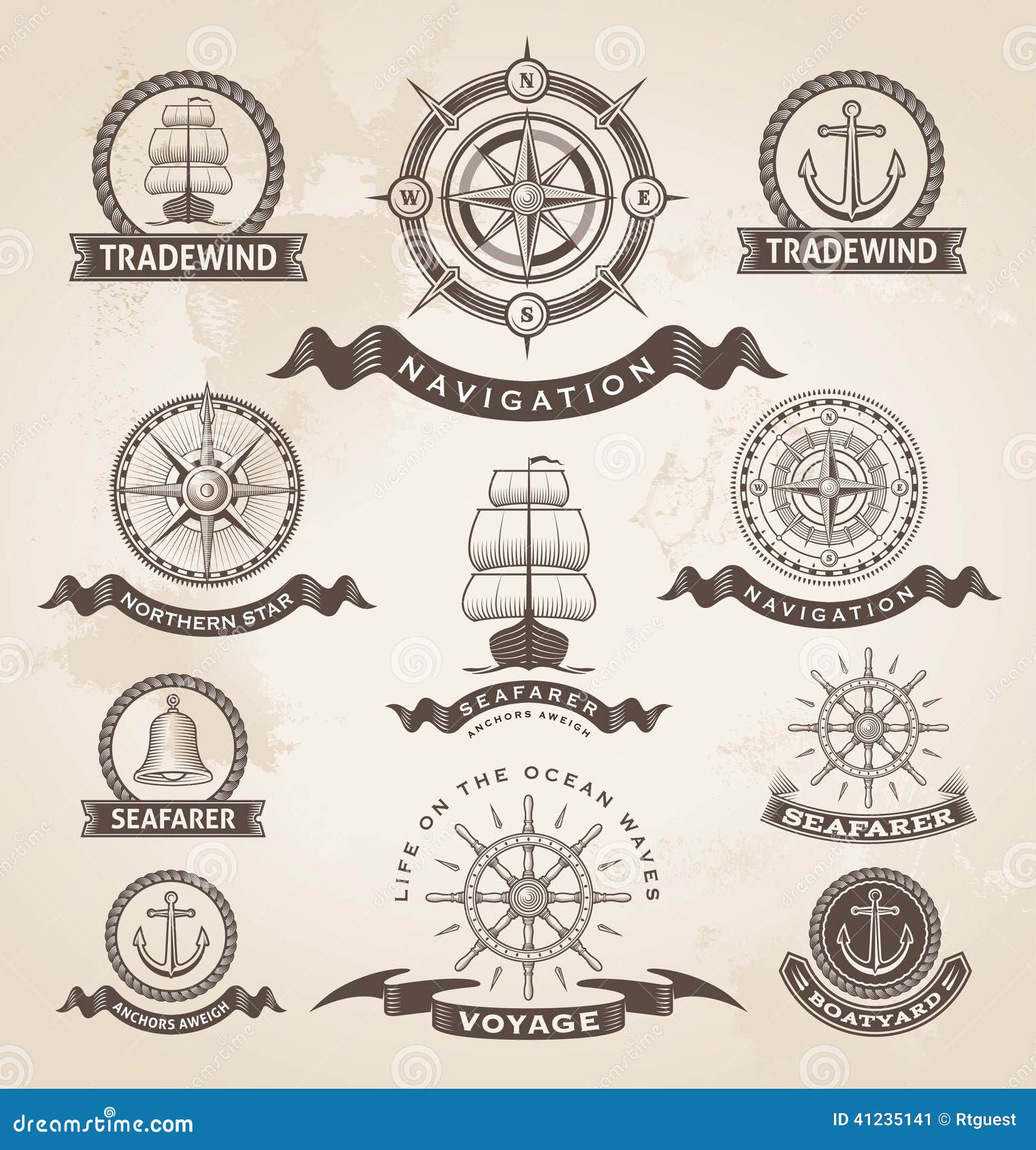 Nautical Vintage Posters Set. Retro Style Cartoon Illustrations. Water ...