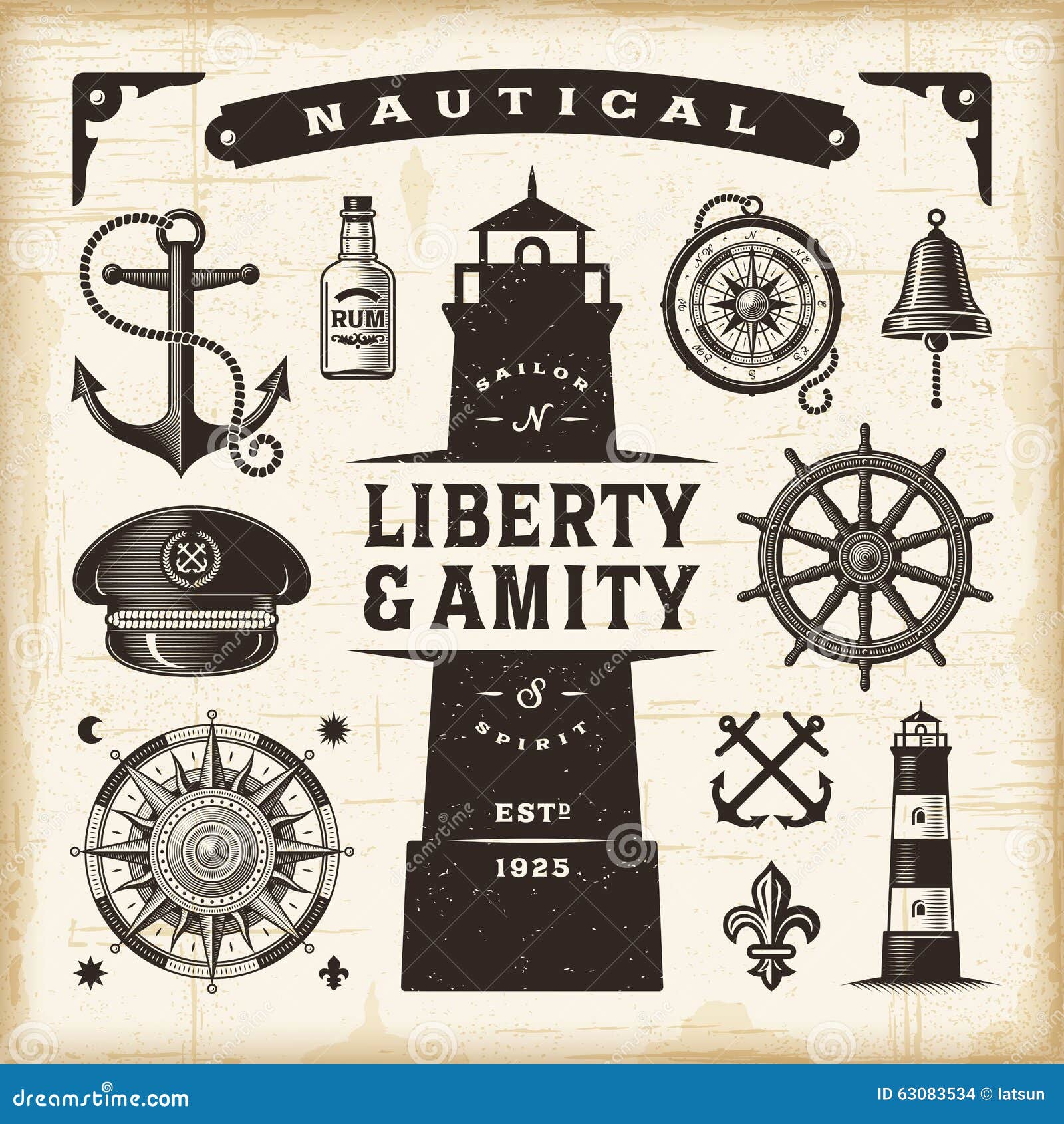 Vintage nautical set stock vector. Illustration of eps10 - 63083534