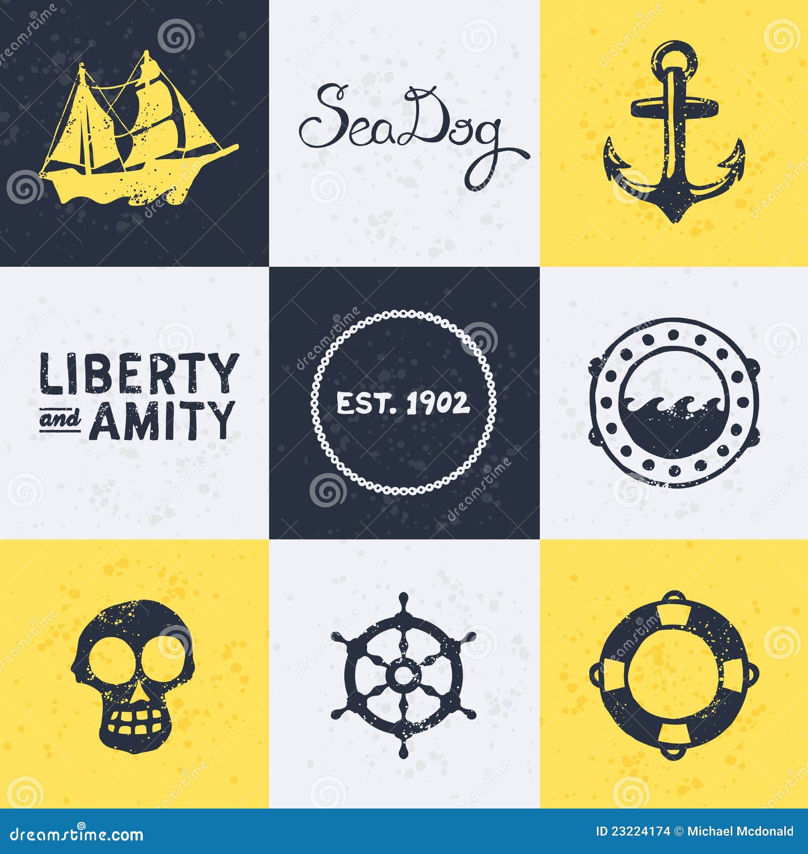 Vintage nautical symbols stock vector. Illustration of grunge - 23224174