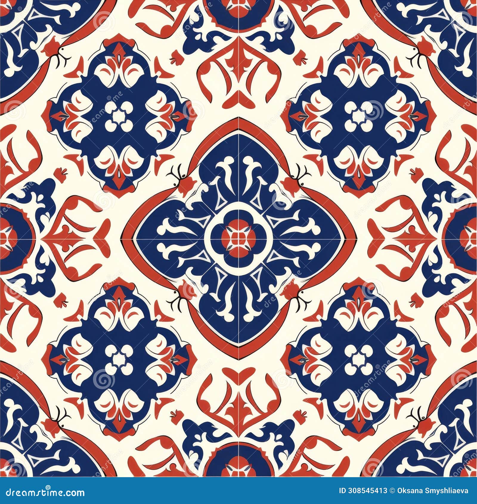 Vintage Navy and Red Mediterranean Tile Design Stock Image - Image of ...
