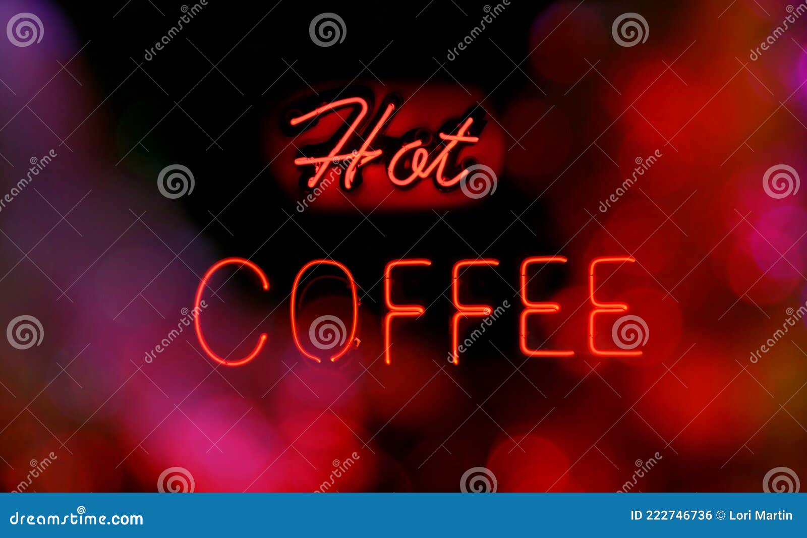 Vintage Neon Hot Coffee Sign with Bokeh Effect Stock Photo - Image of ...