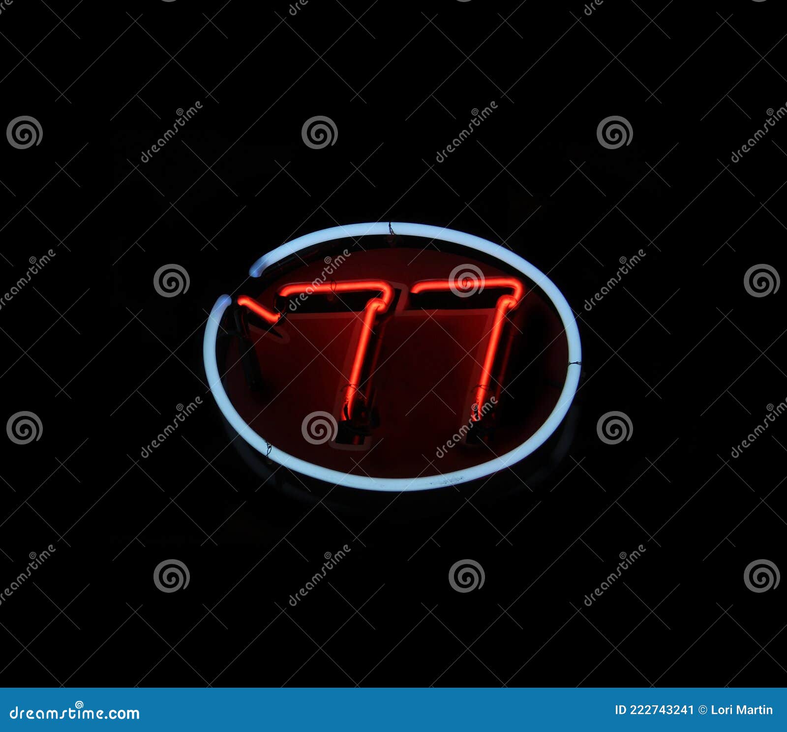 Vintage Neon 77 Sign in Restaurant Window Black Background Stock Image ...