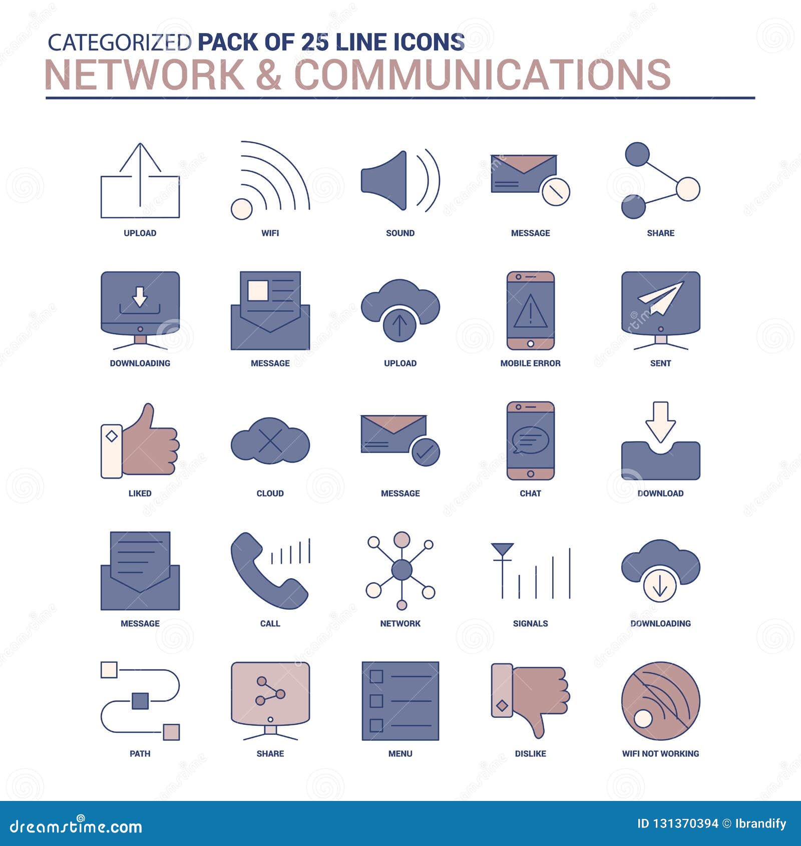 Vintage Network and Communication Icon Set - 25 Flat Line Icon S Stock ...