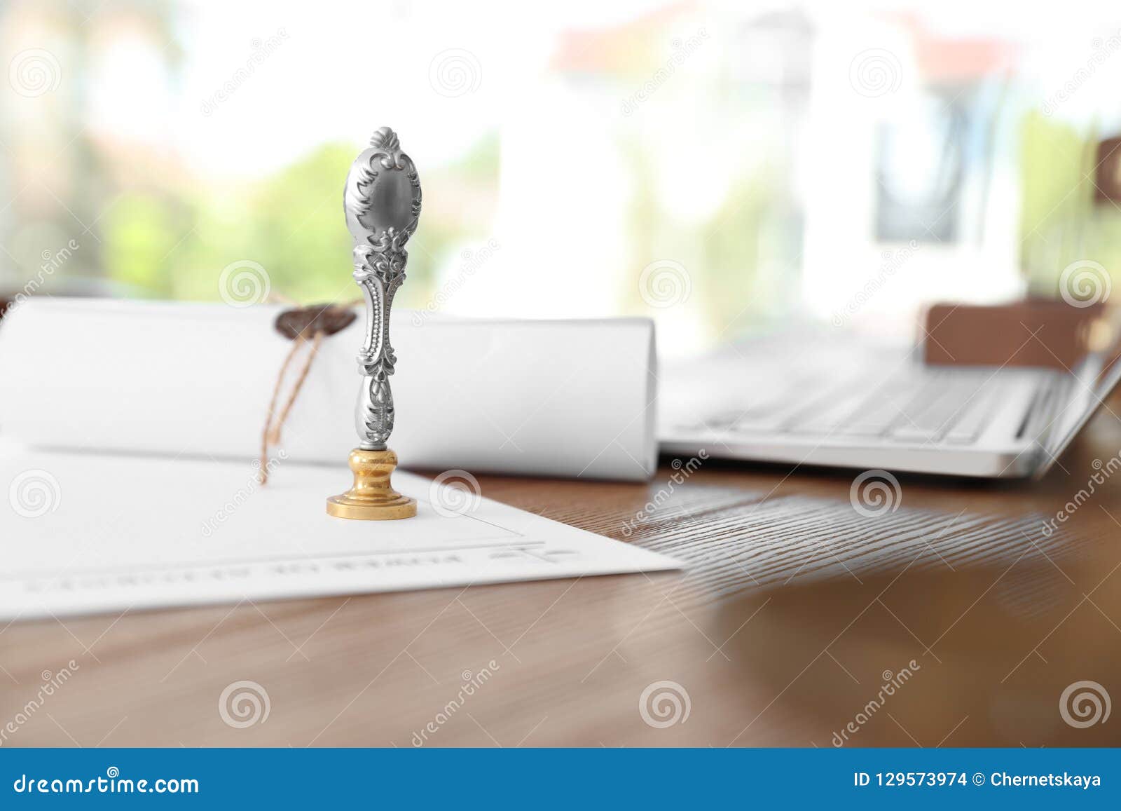 Vintage Notary Stamp and Documents on Desk with Space for Text Stock ...