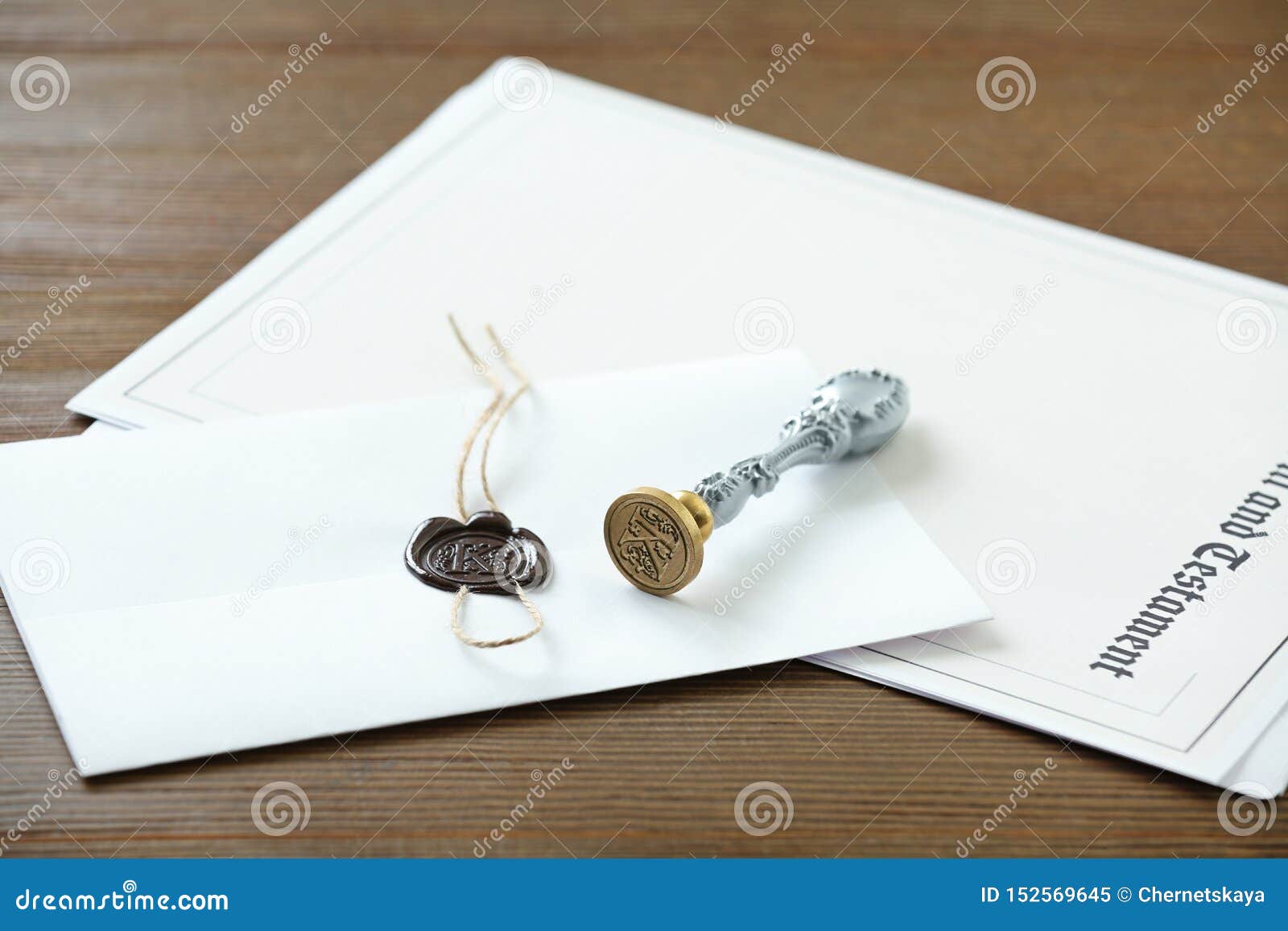 Vintage Notary Stamp and Documents on Wooden Table Stock Image - Image ...