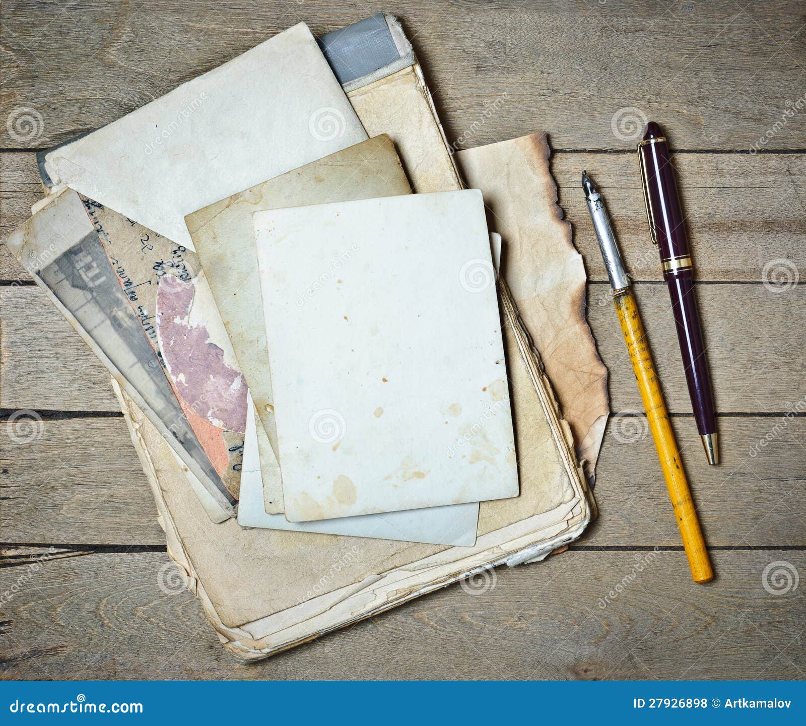 Vintage Notebook Old Papers And Feather Stock Photo | CartoonDealer.com ...