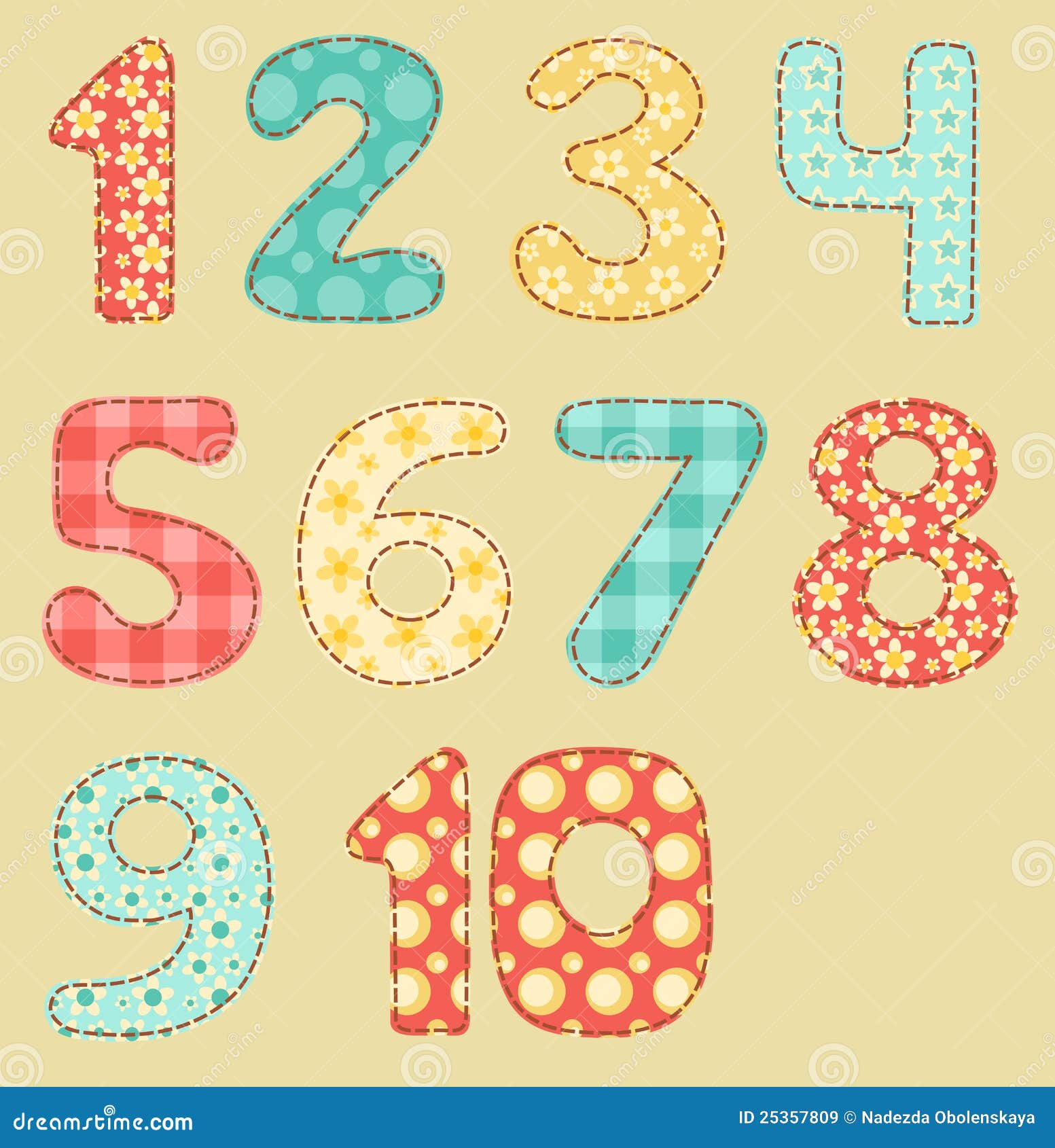 Vintage Numbers Patchwork Set. Stock Vector - Illustration of element ...