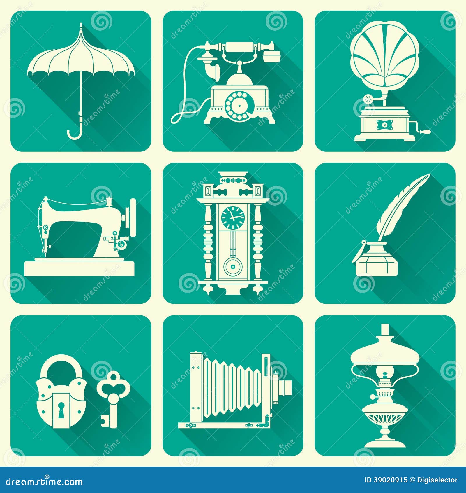 Vintage Objects Icons stock vector. Illustration of ancient - 39020915