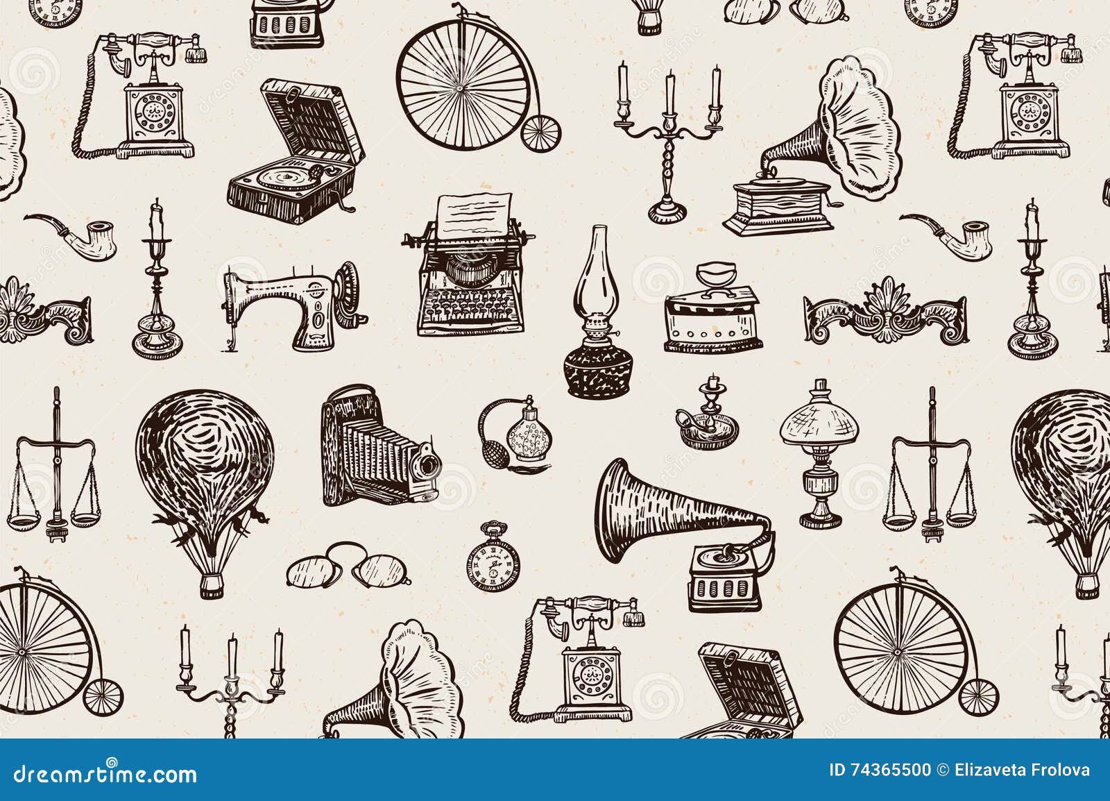 Vintage Objects Pattern Vector Illustration | CartoonDealer.com #74365500