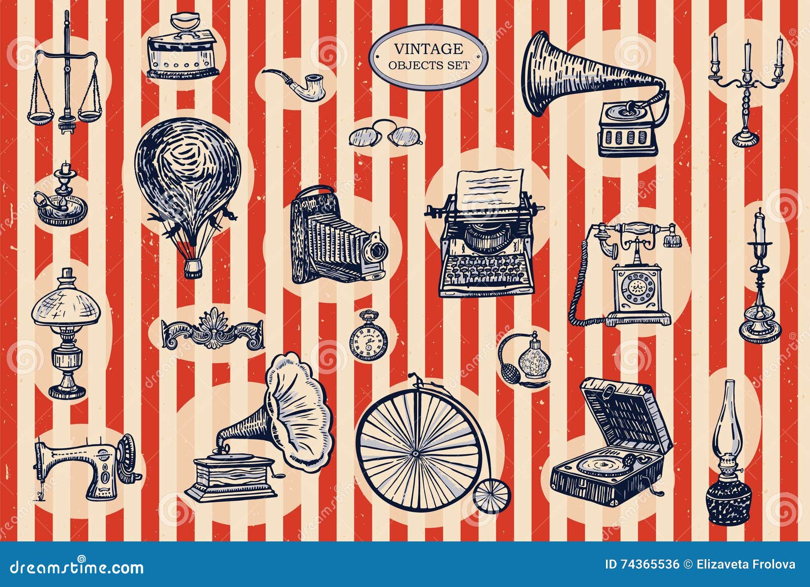 Vintage objects set stock vector. Illustration of balloon - 74365536