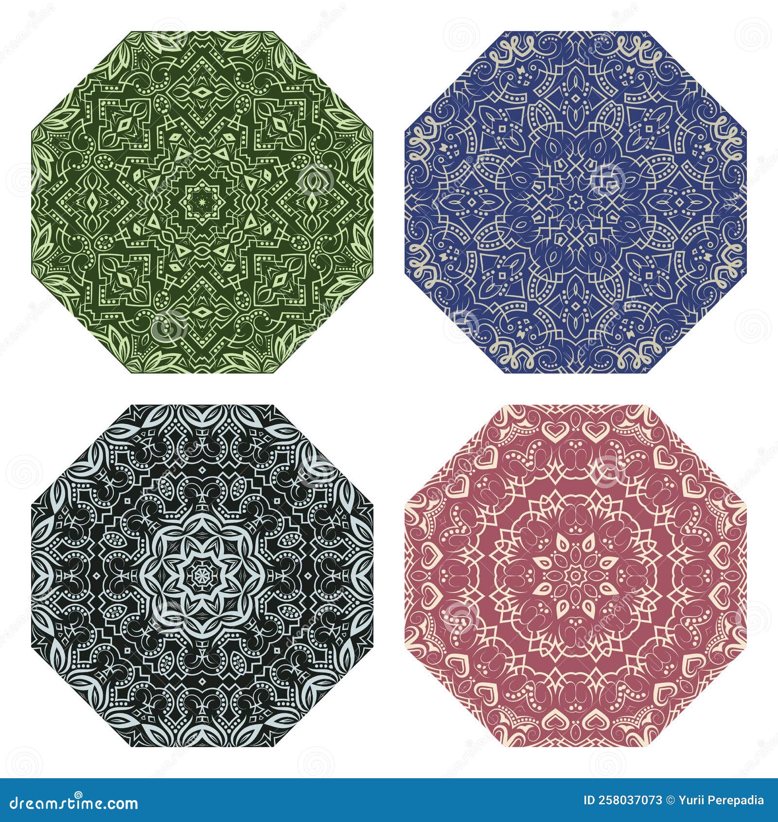 Vintage Octagonal Patterns Set. Elegant Floral Ornaments for Rug or ...