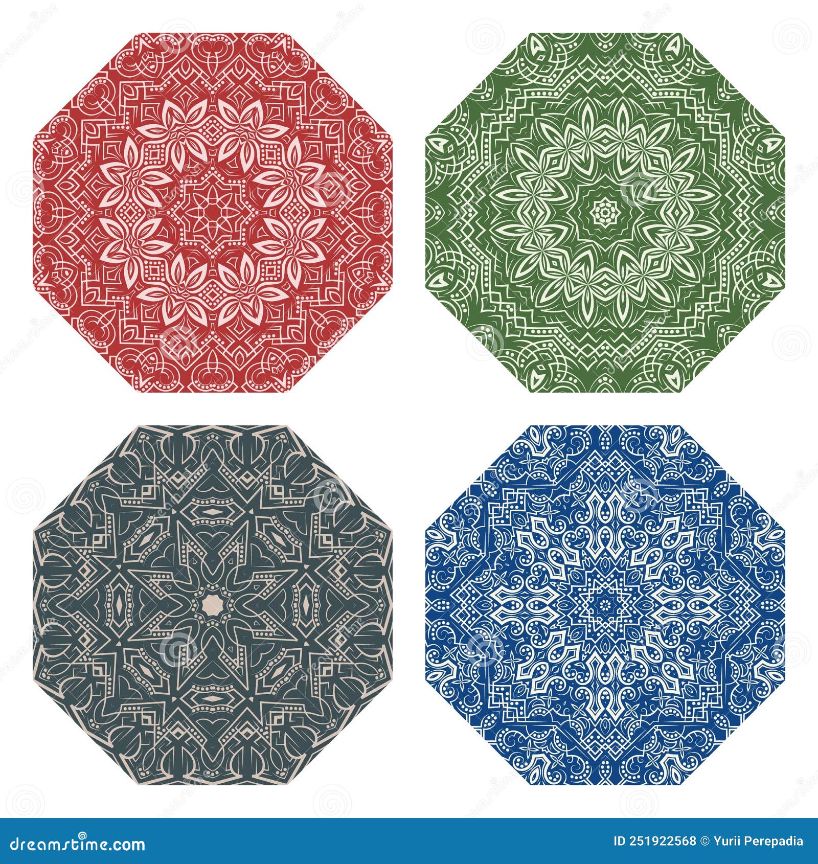 Vintage Octagonal Patterns Set. Ethnic Ornaments for Rug or Plate ...