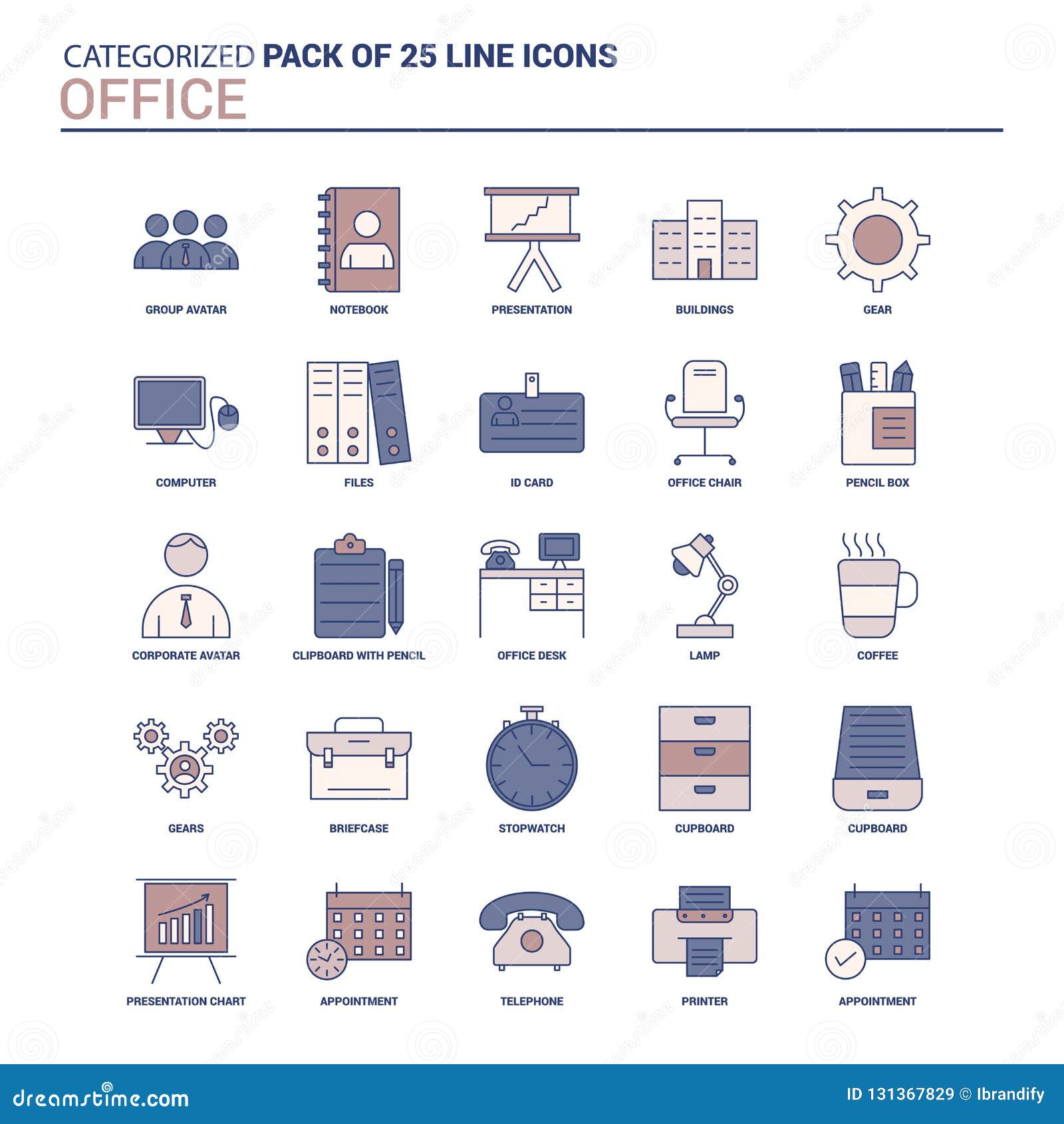 Vintage Office Icon Set - 25 Flat Line Icon Set Stock Vector ...