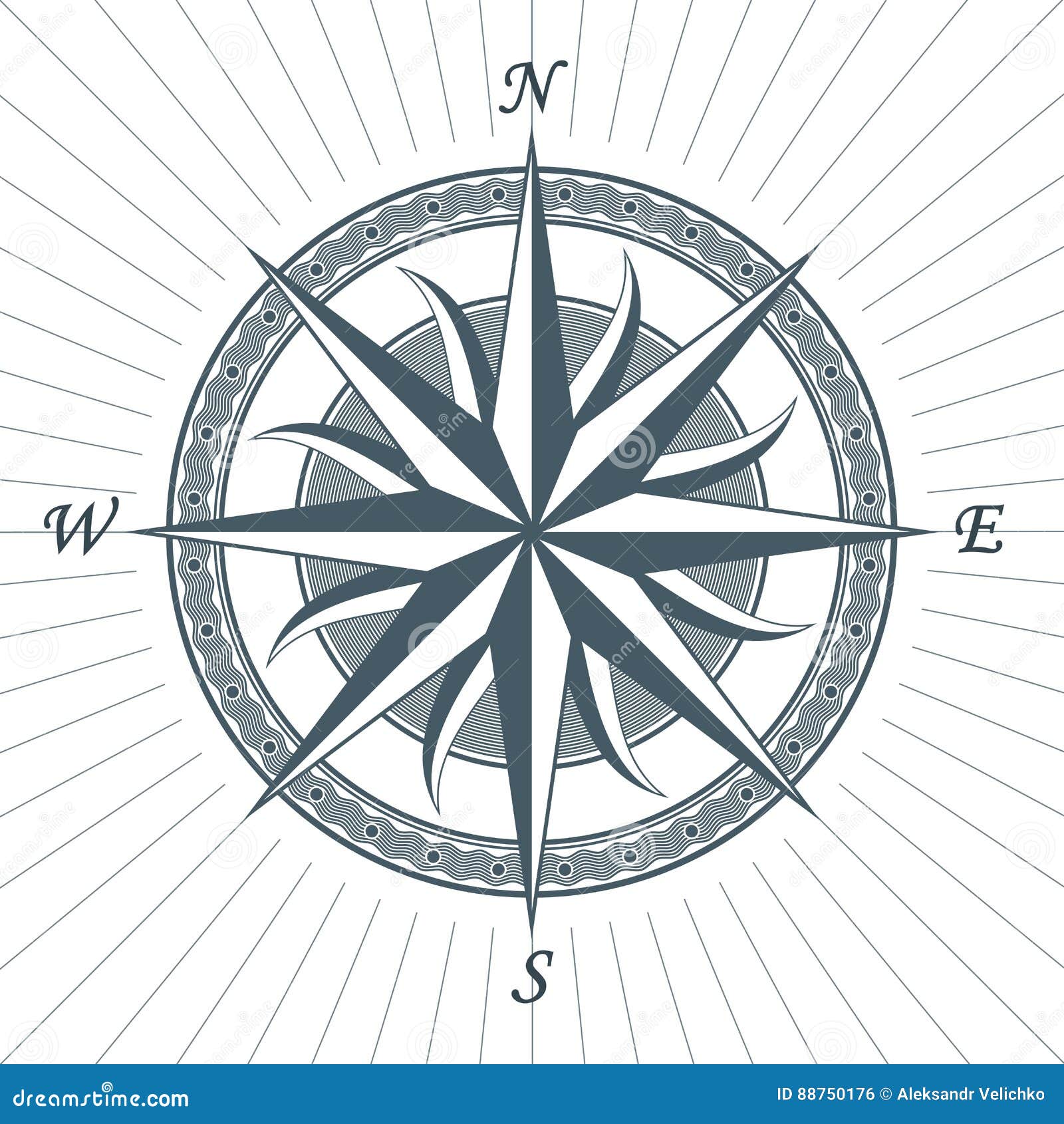Vintage Old Antique Wind Rose Nautical Compass Sign Label Emblem Stock ...