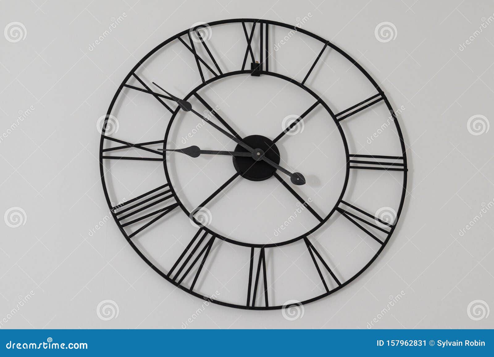 Vintage Old Black Clock Design in Wall Stock Image - Image of retro ...