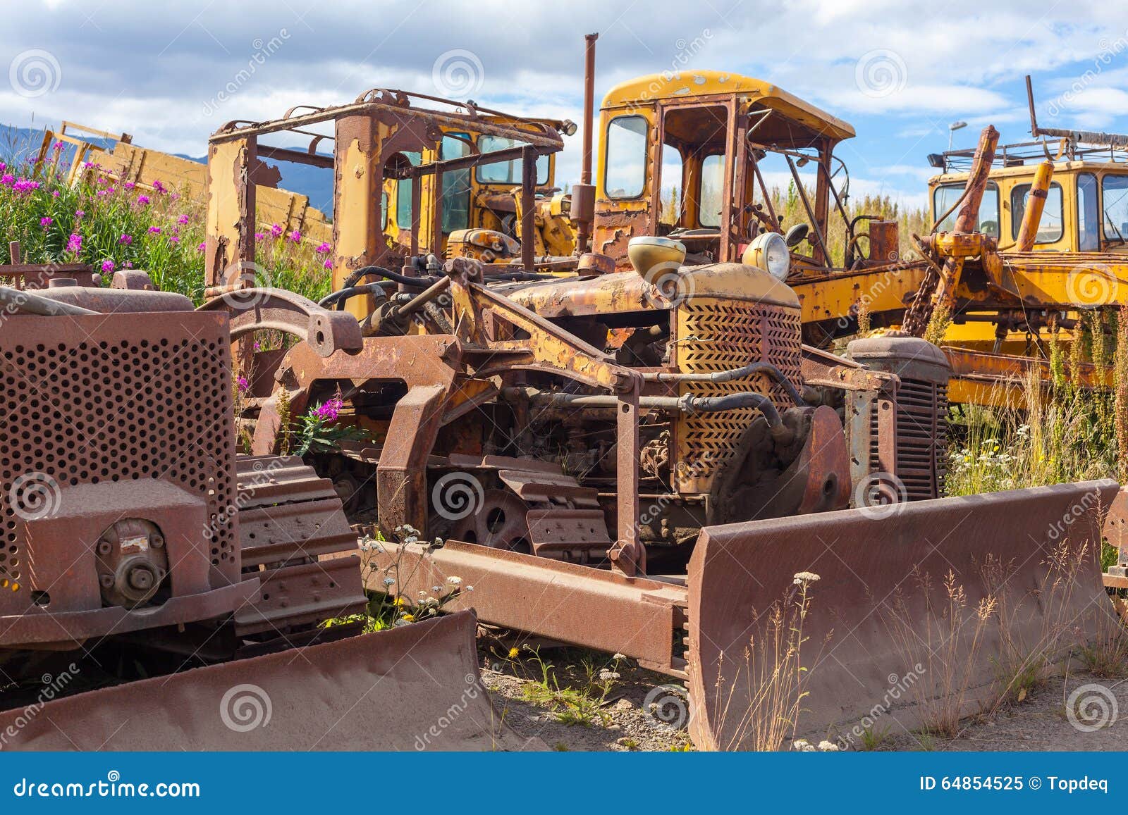 Vintage old bulldozers stock image. Image of construction - 64854525