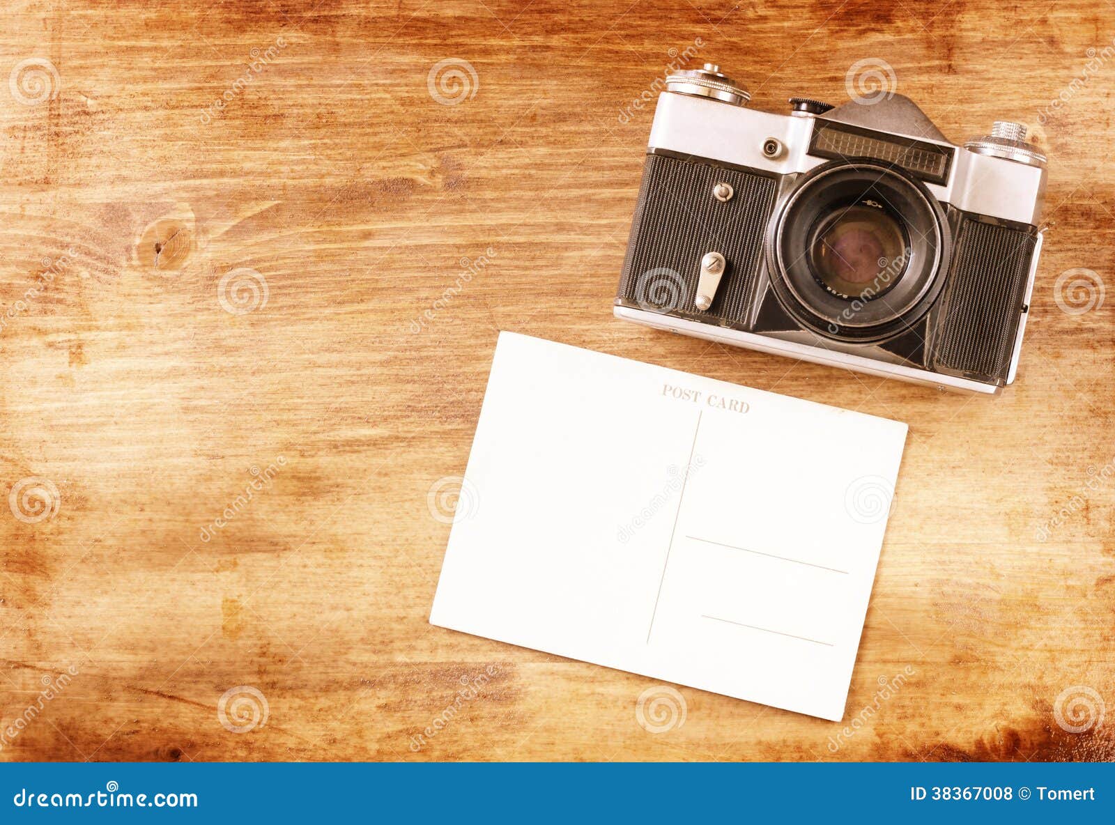 Vintage Old Camera and Postcard Stock Photo - Image of photographic ...