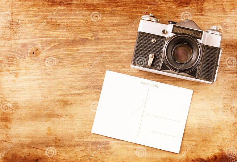 Vintage Old Camera and Postcard Stock Photo - Image of photographic ...