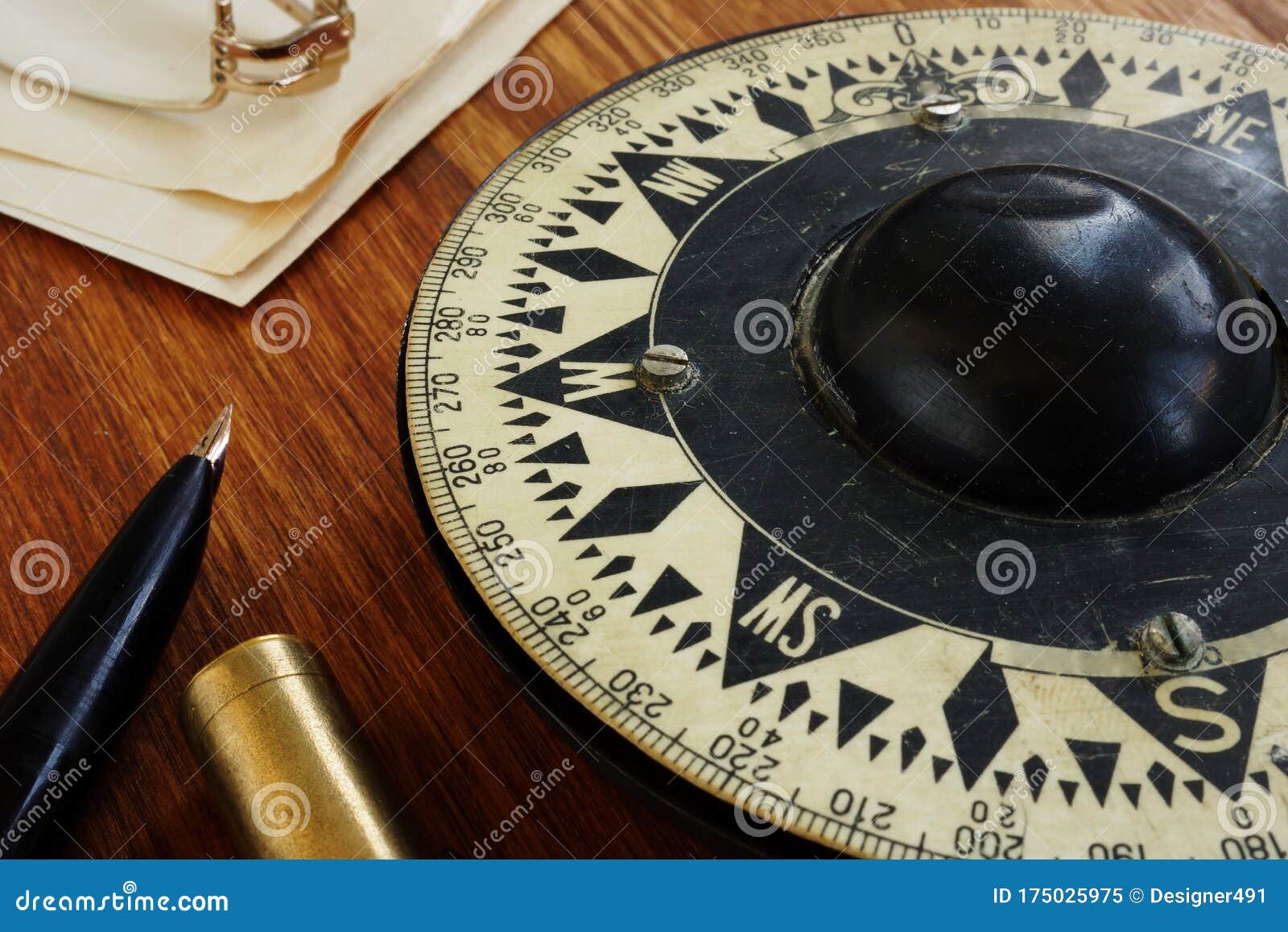 Vintage Old Compass and Pen. Adventure and Travelling. Stock Image ...
