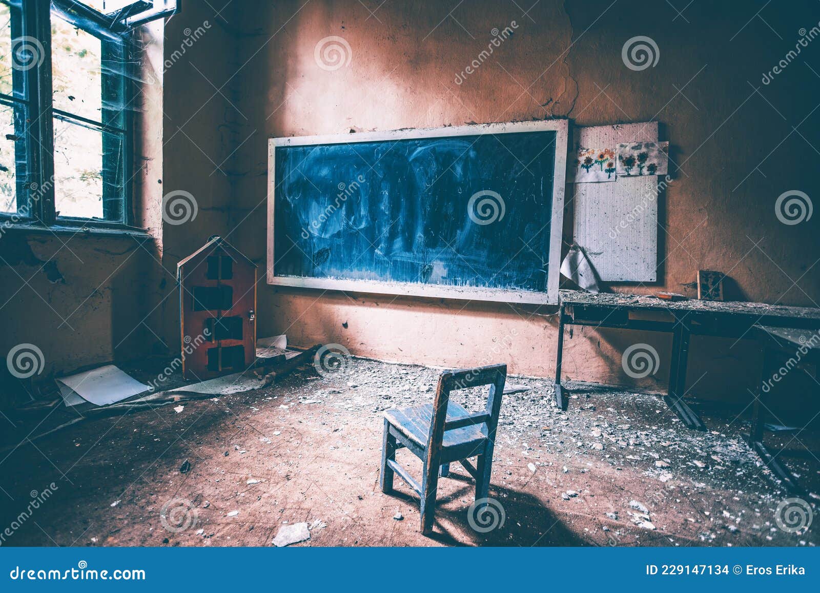 Vintage Old Destroyed Classroom Inside Abandoned School with Chalk ...