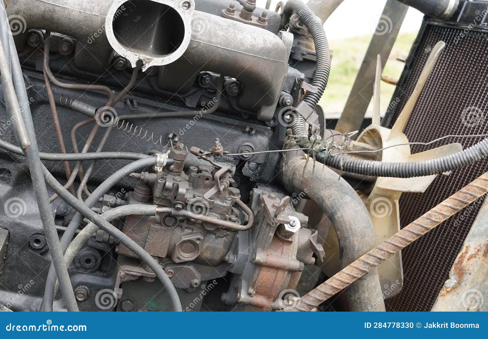 Vintage Old Engine Stay on Along the Canal Stock Photo - Image of ...