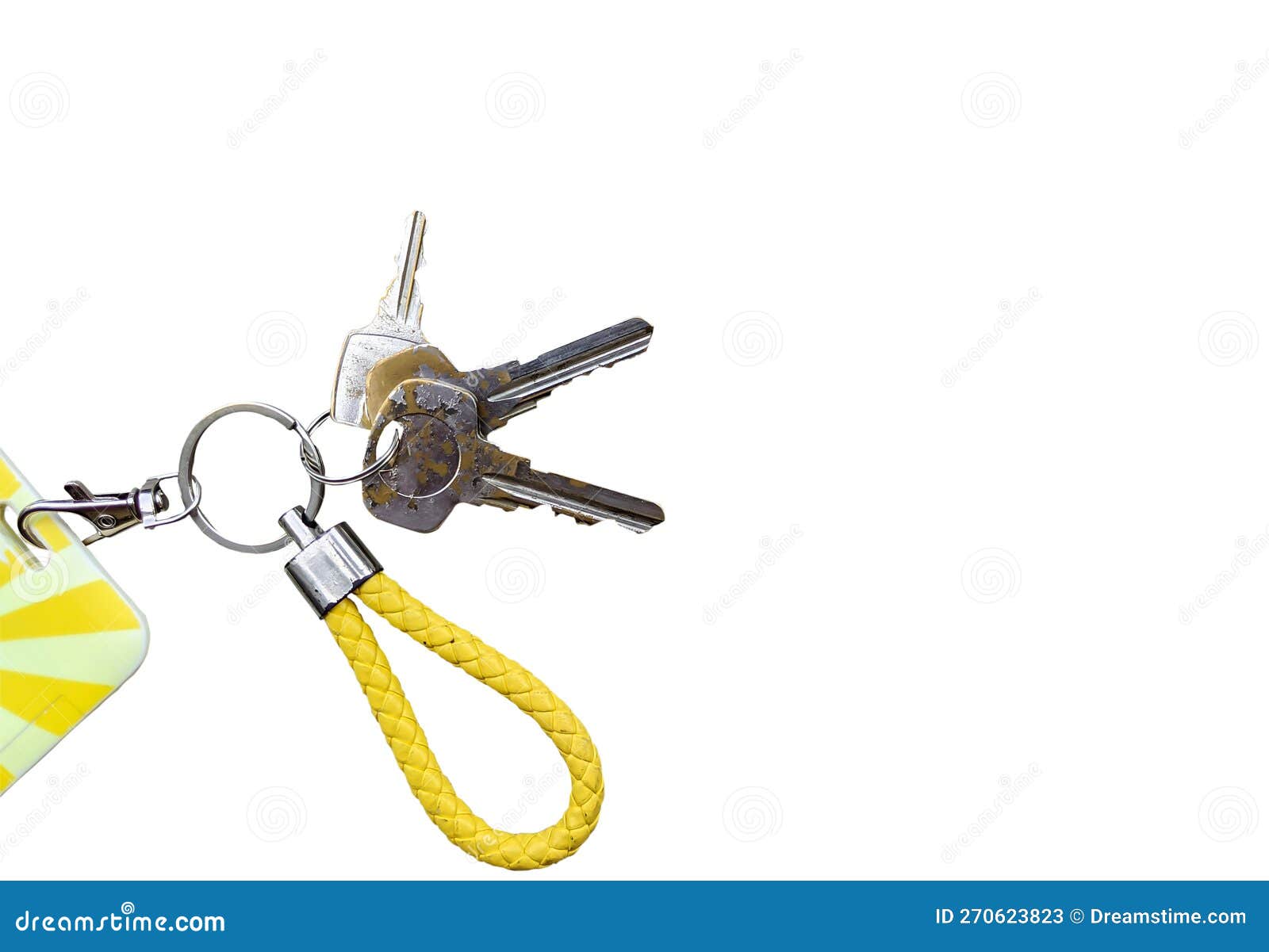Vintage Old Keychain with Three Keys Isolated on White Background with ...