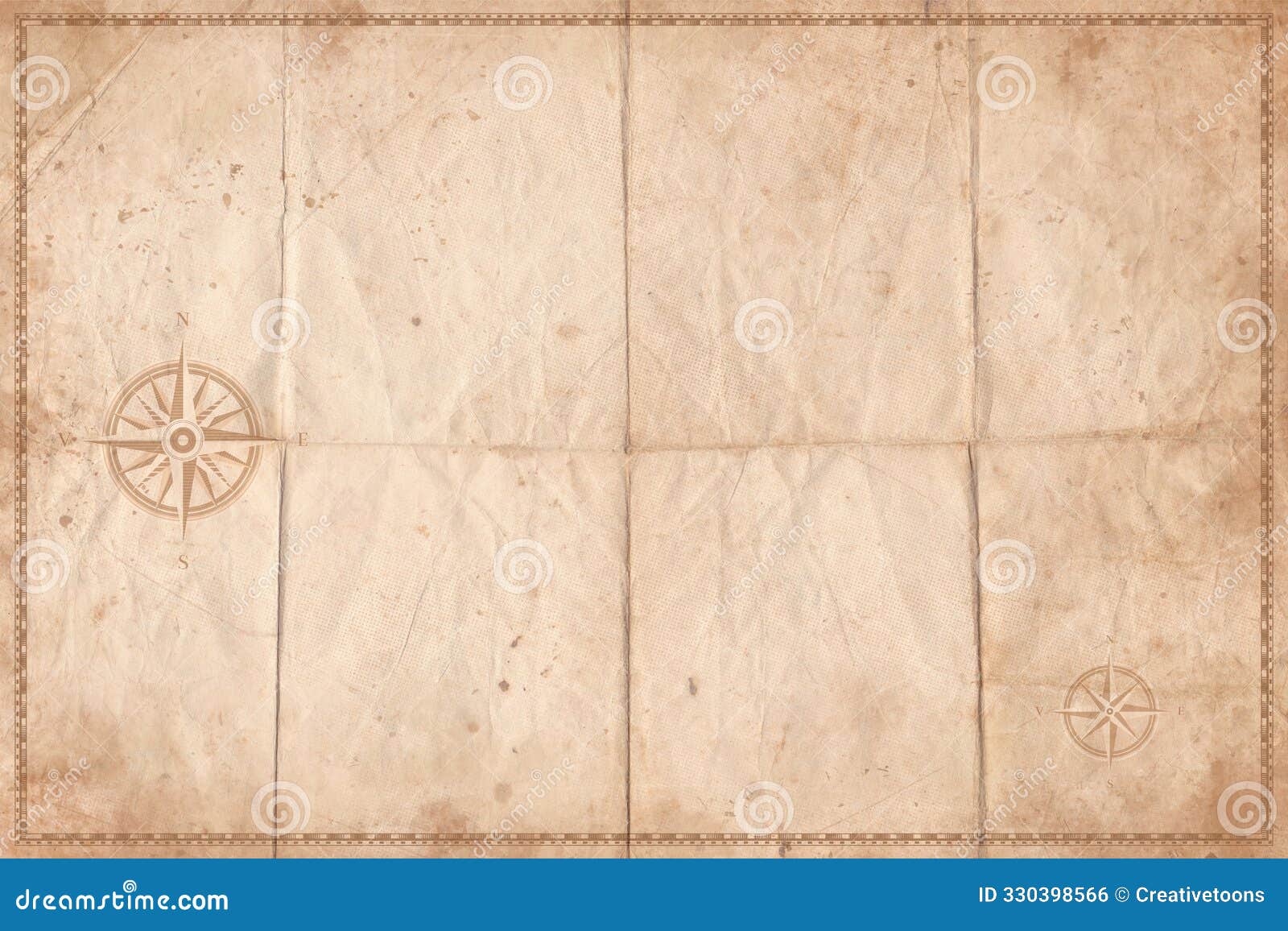 Vintage Old Map Empty Background. Blank Treasure Map on Old Folded ...