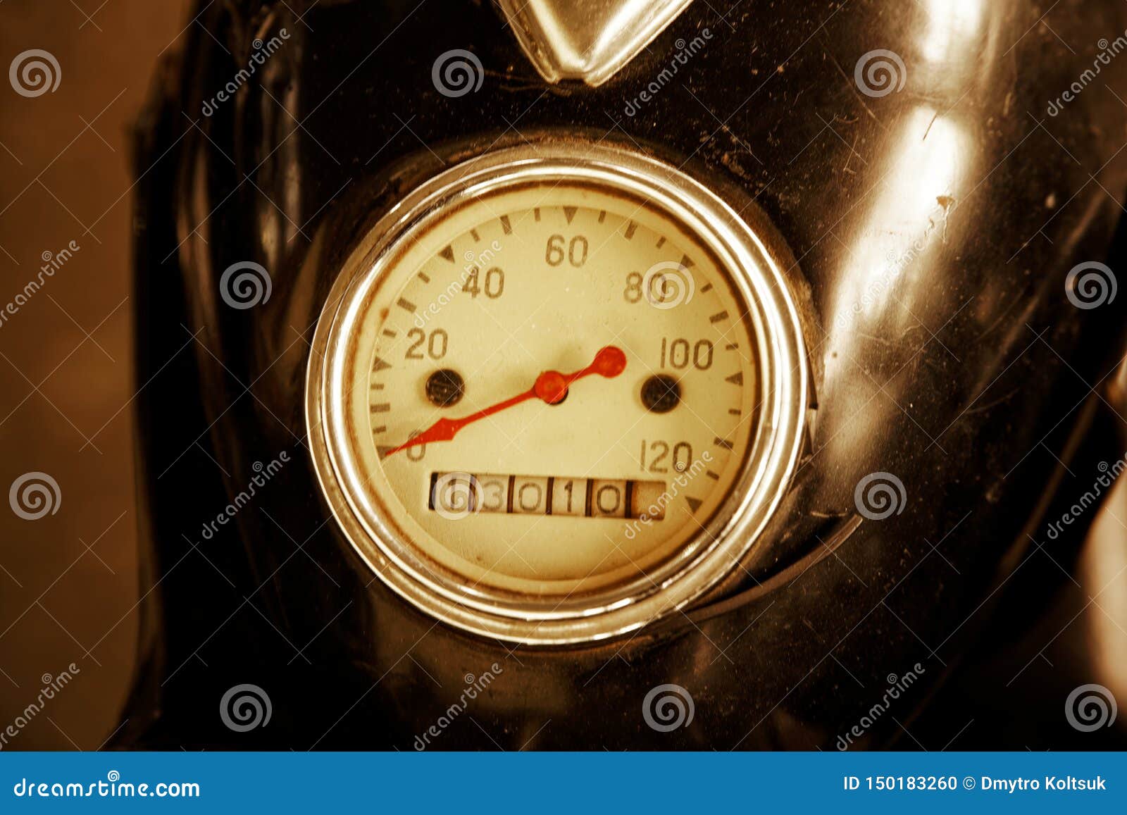 Vintage Old Motorcycle Speedometer with Red Arrow Stock Photo - Image ...
