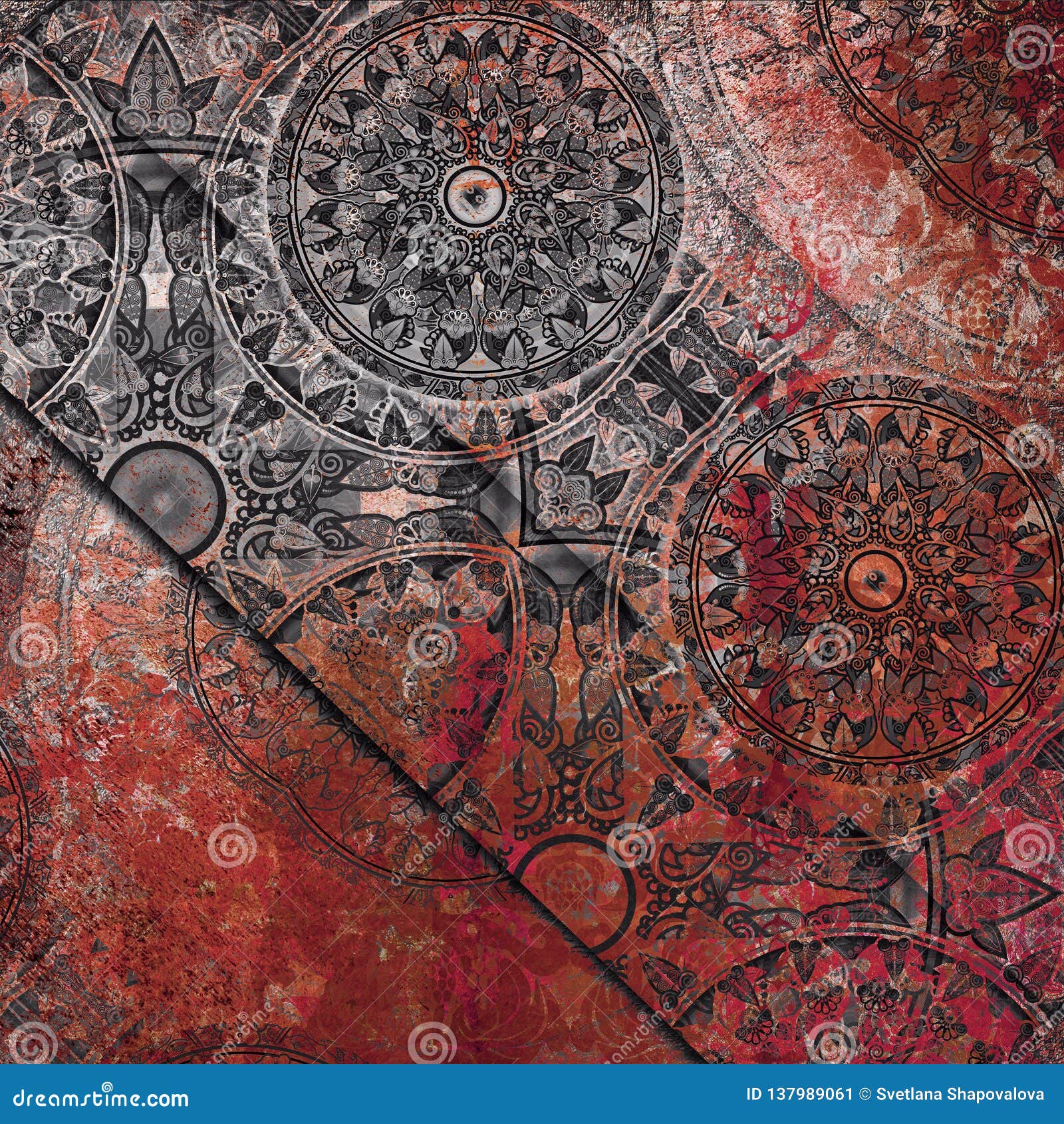 Vintage Old Patterned Black Red Background Dark Stock Illustration ...