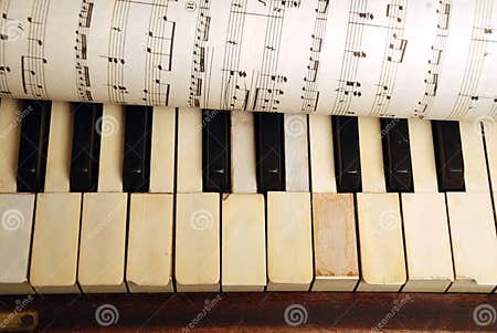 Vintage Old Piano and Sheet of Music Notes Stock Photo - Image of paper ...