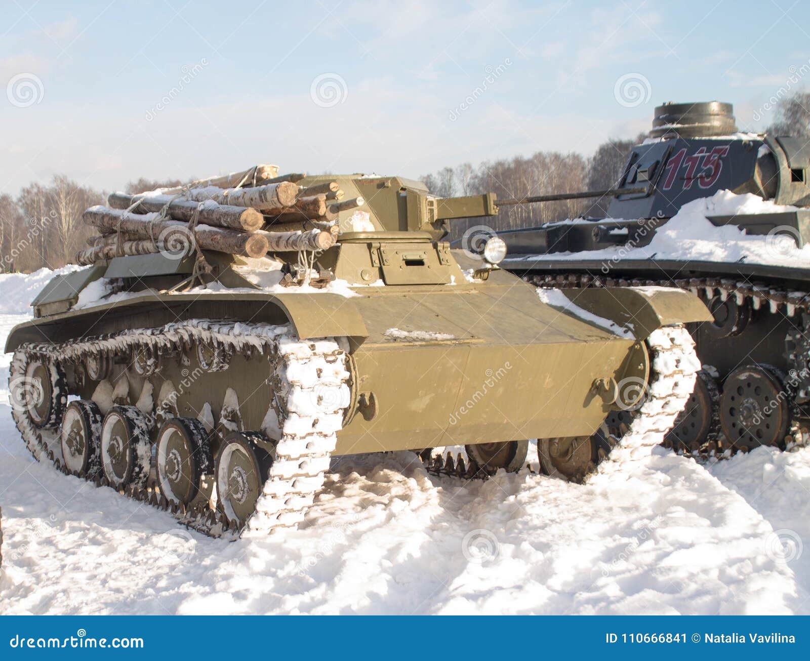 Vintage Old Tank on Snow in Winter Stock Image - Image of machine ...