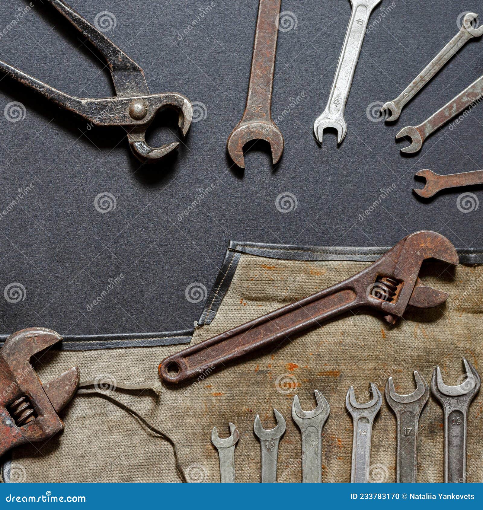 Vintage Old Tools on Stone Backdrop. Top View with Copy Space Stock ...
