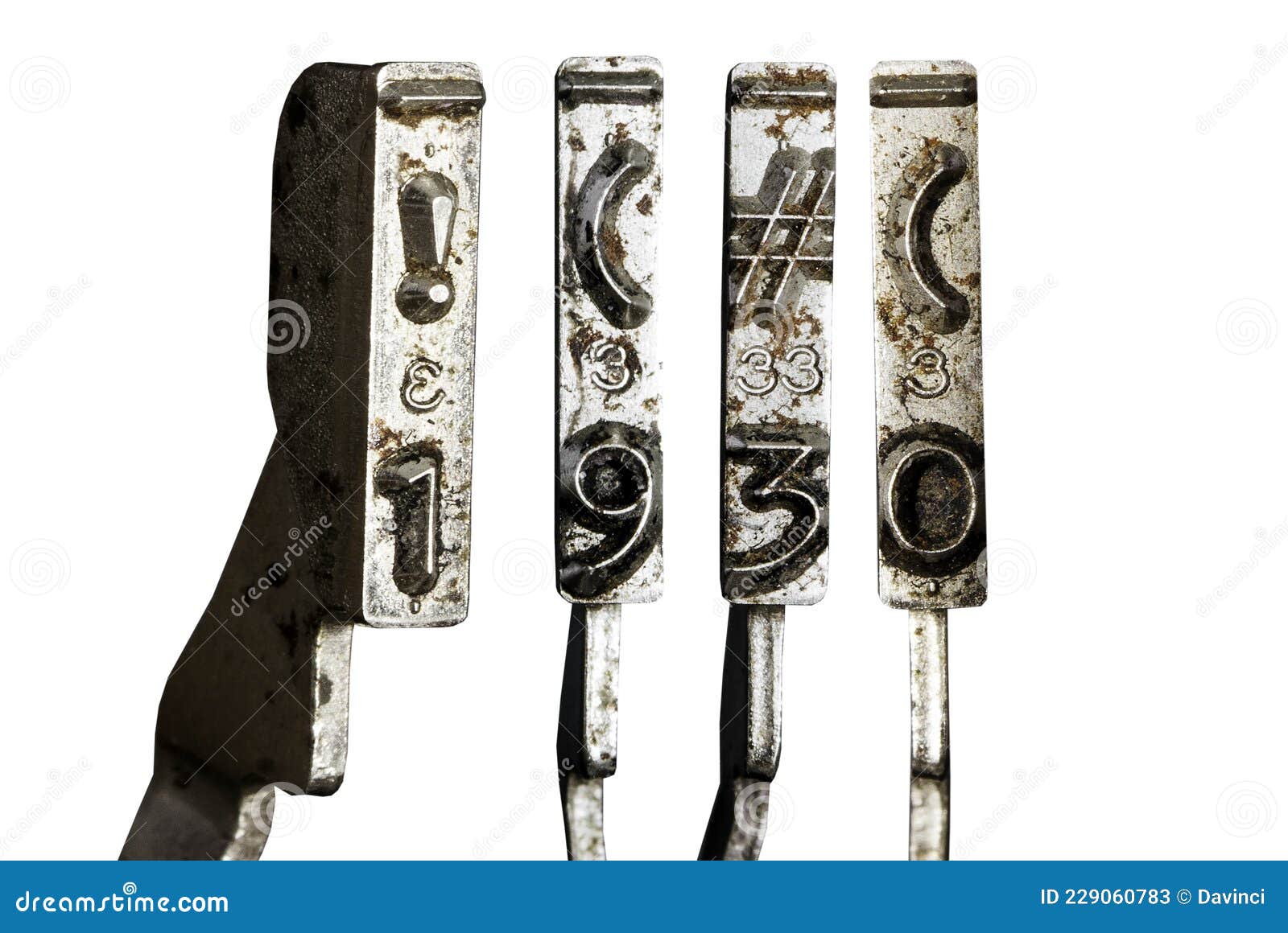 Vintage Old Typewriter Hammers with the Date 1930 Isolated Stock Image ...