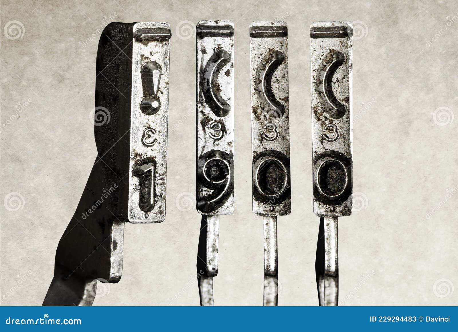 Vintage Old Typewriter Hammers with the Date 1900 Stock Illustration ...