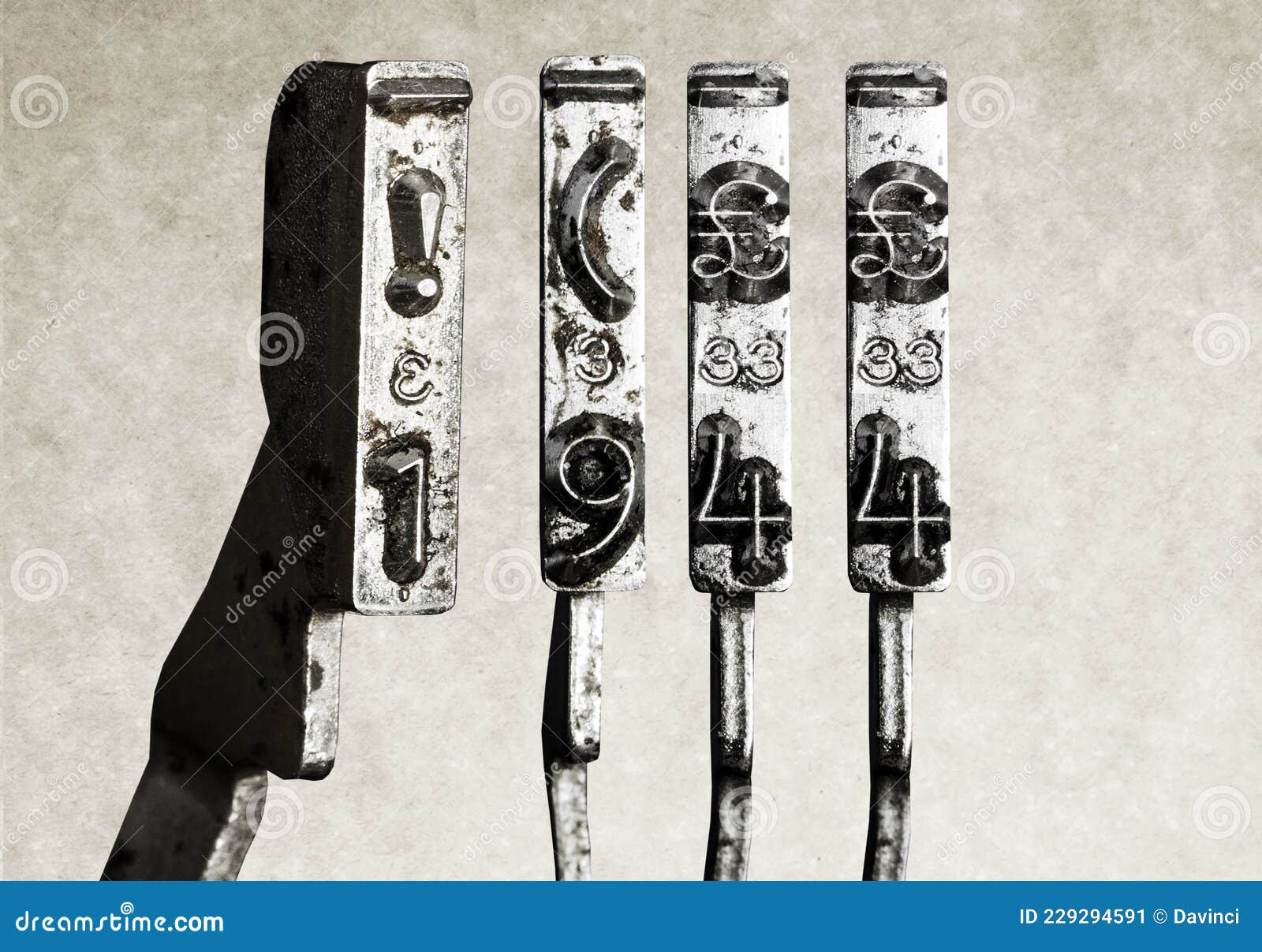 Vintage Old Typewriter Hammers with the Date 1944 Stock Illustration ...