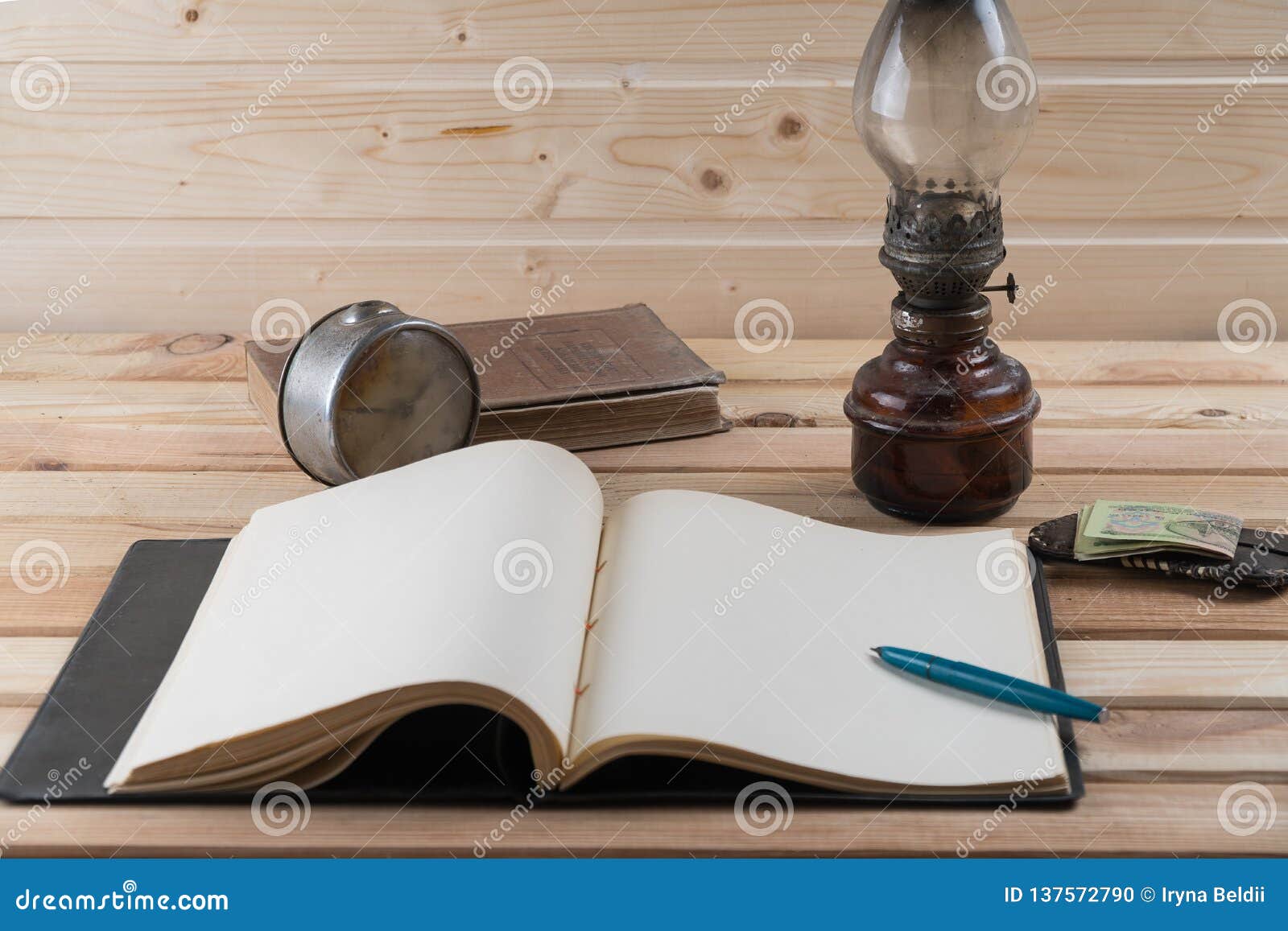 Vintage Old Watch Open Notebook Lamp Book Stock Photo - Image of ...