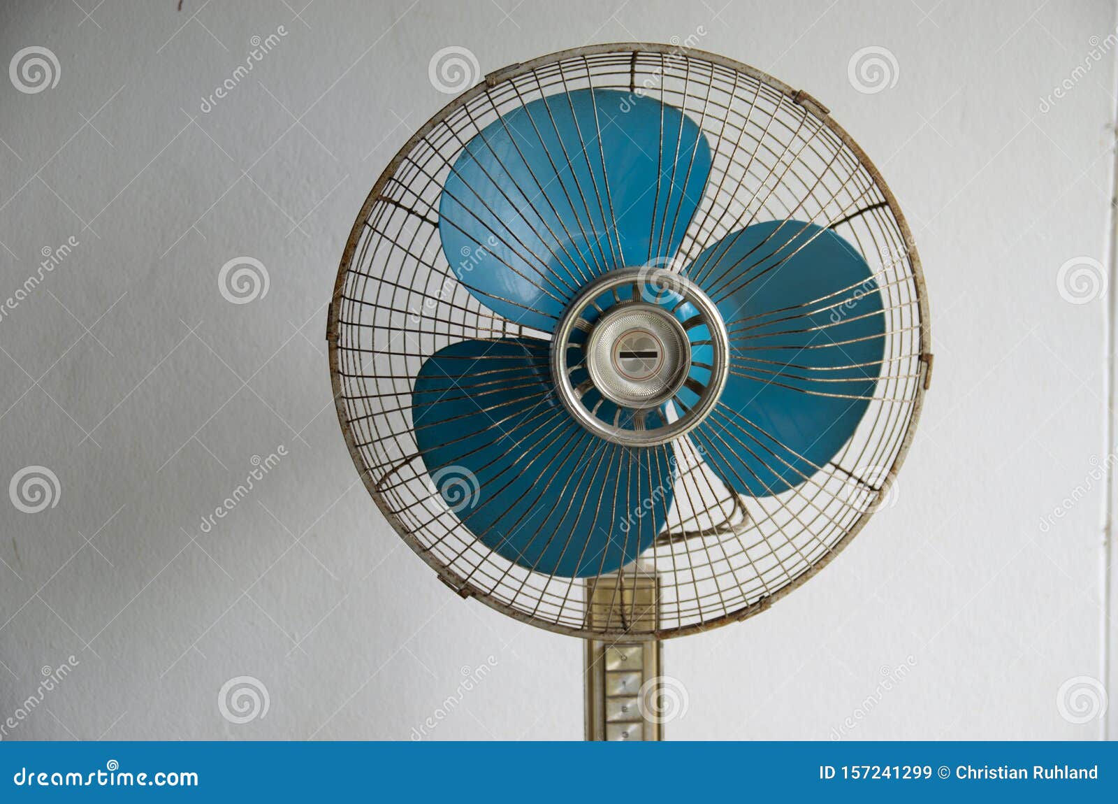 Vintage Old White Stand Fan with Blue Blades Stock Image - Image of ...