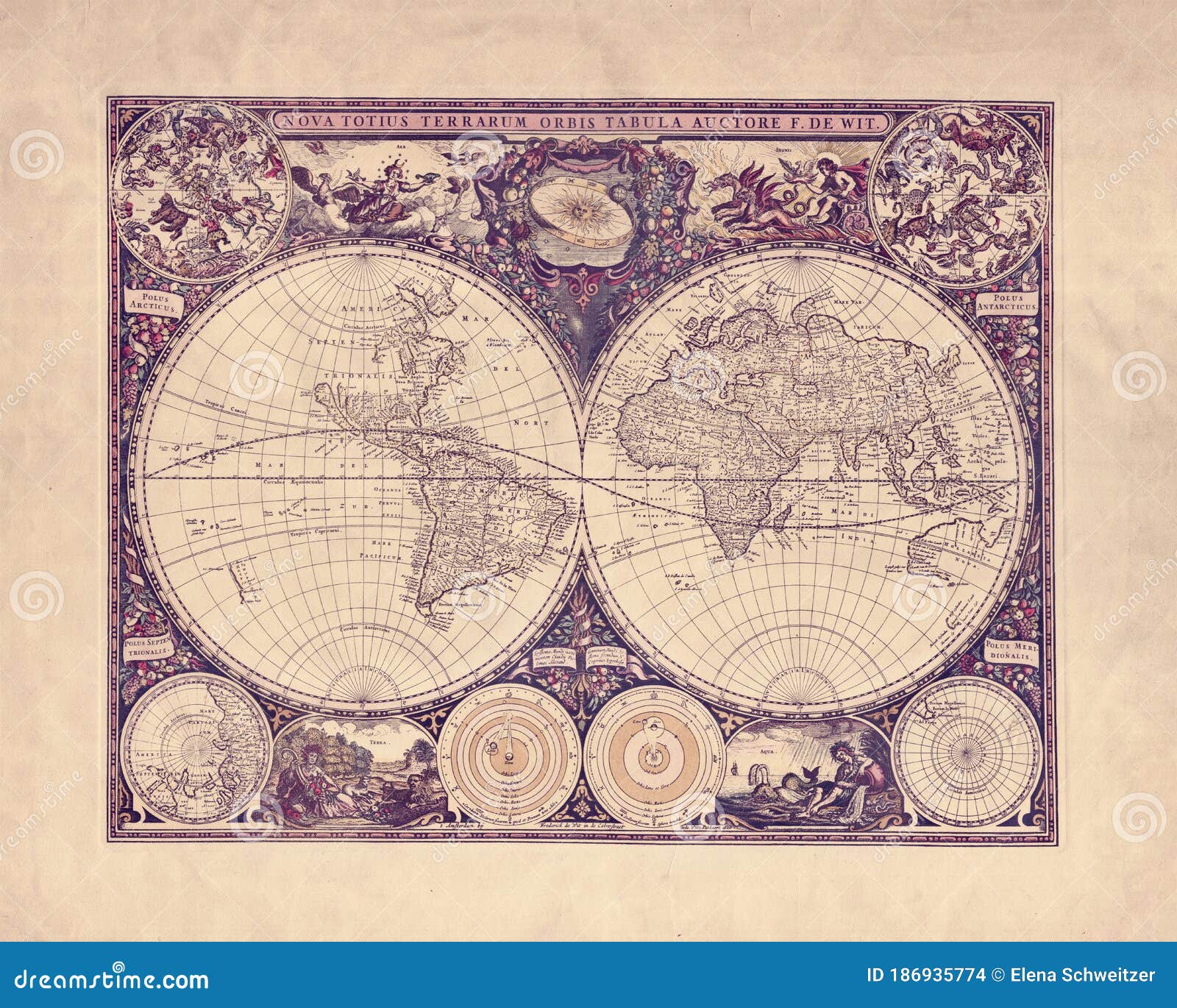 Vintage old World map stock photo. Image of texture - 186935774