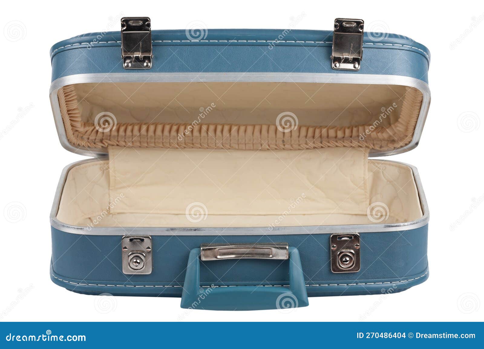 Vintage Open Blue Suitcase Isolated on White Stock Photo - Image of ...